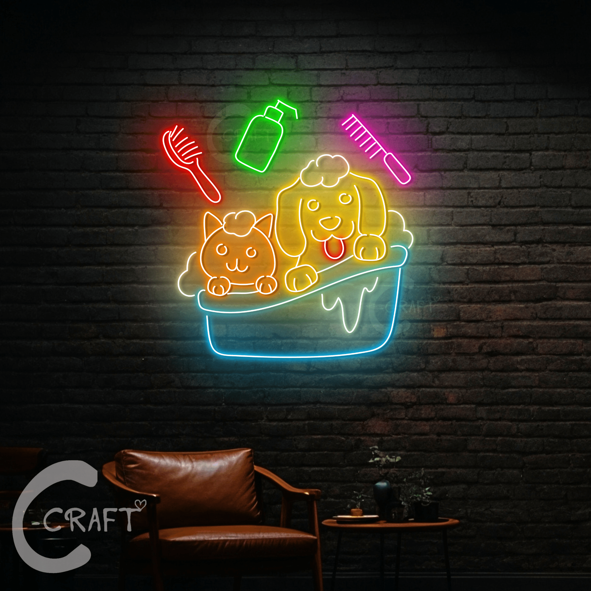 C-CRAFT Pet Grooming Neon Sign Led Light Up 25 inch for Pet Spa Wall ...