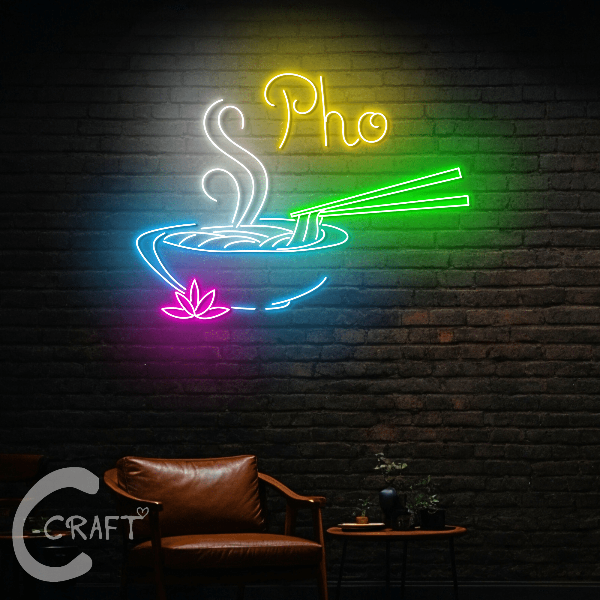 C-CRAFT Pho Board Neon Led Light Up 35 inch for Vietnamese Pho ...