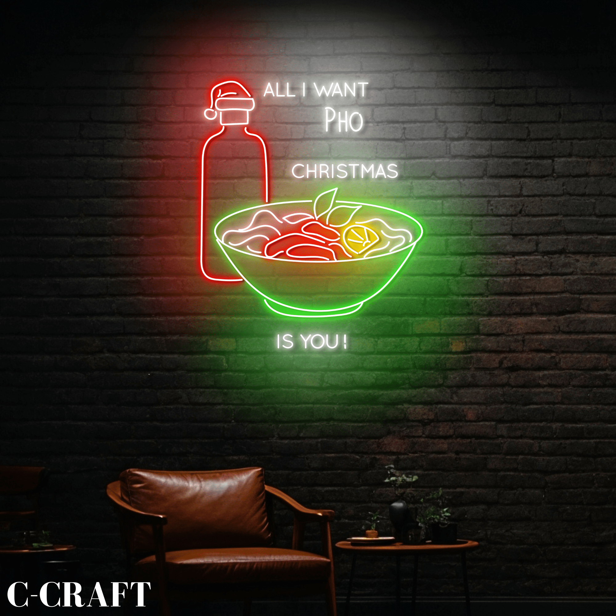 C-CRAFT Pho Bowl Christmas Neon Sign LED Light Acrylic Wall Decoration ...