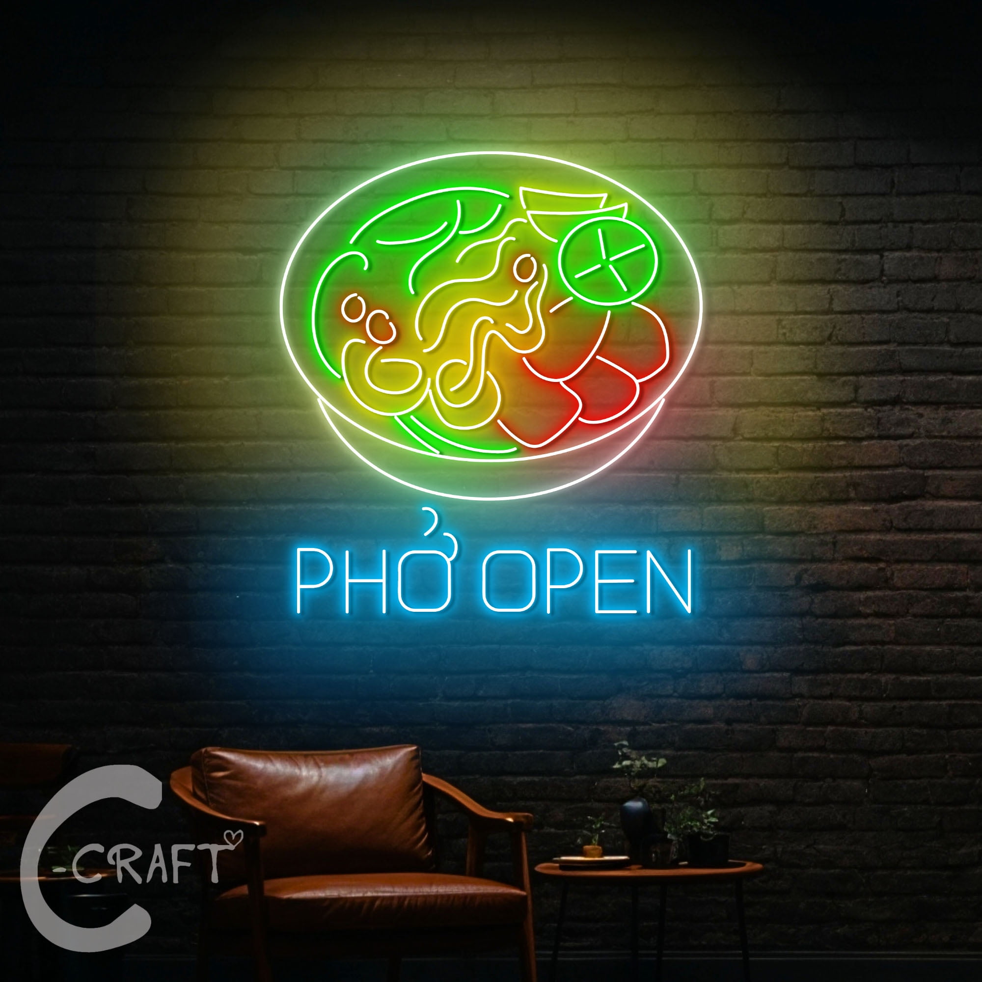 C-CRAFT Pho Open Neon Led Light Up 38 inch for Vietnamese Pho ...