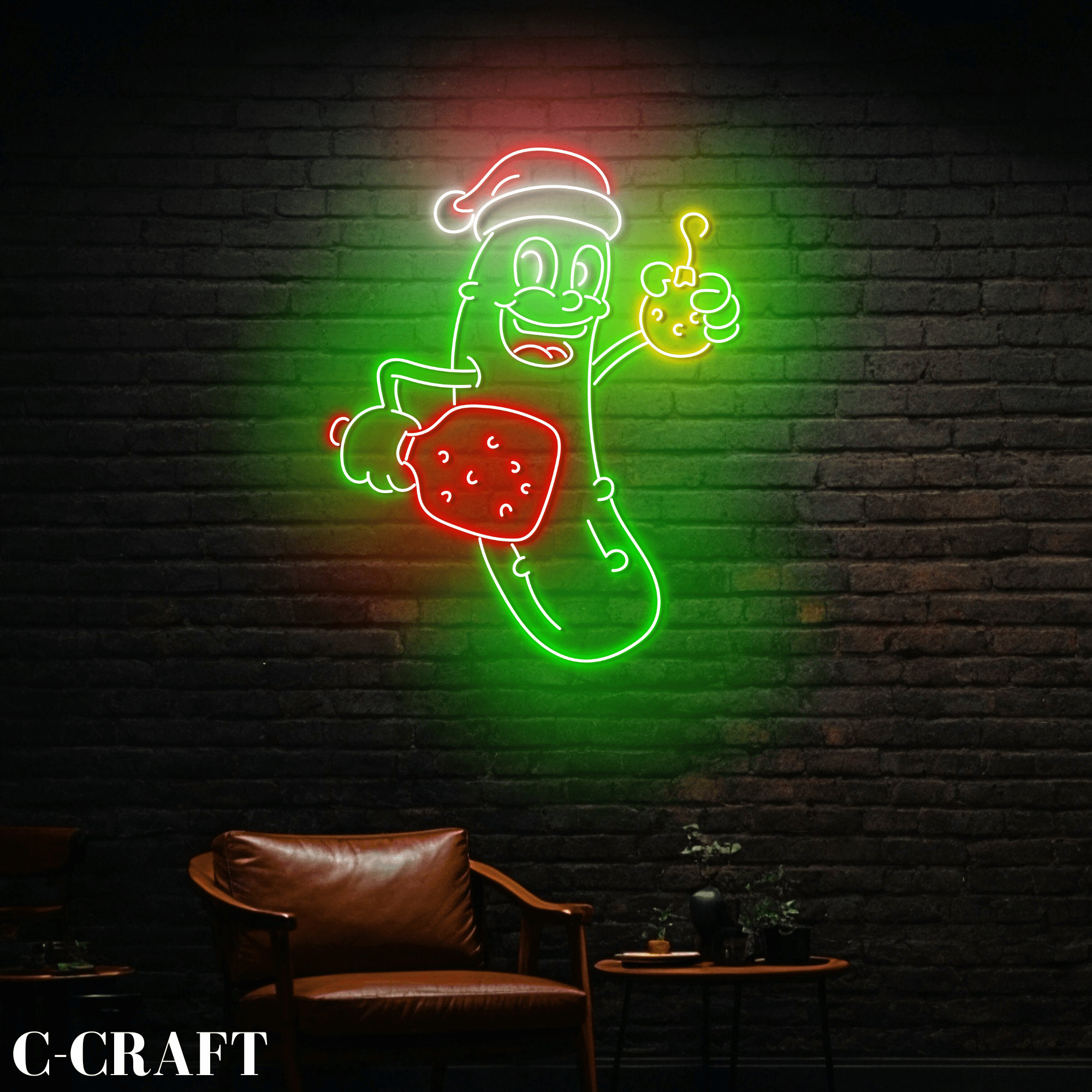 C-CRAFT Pickle Pickleball Christmas Wall Art Led Light Neon Sign For ...