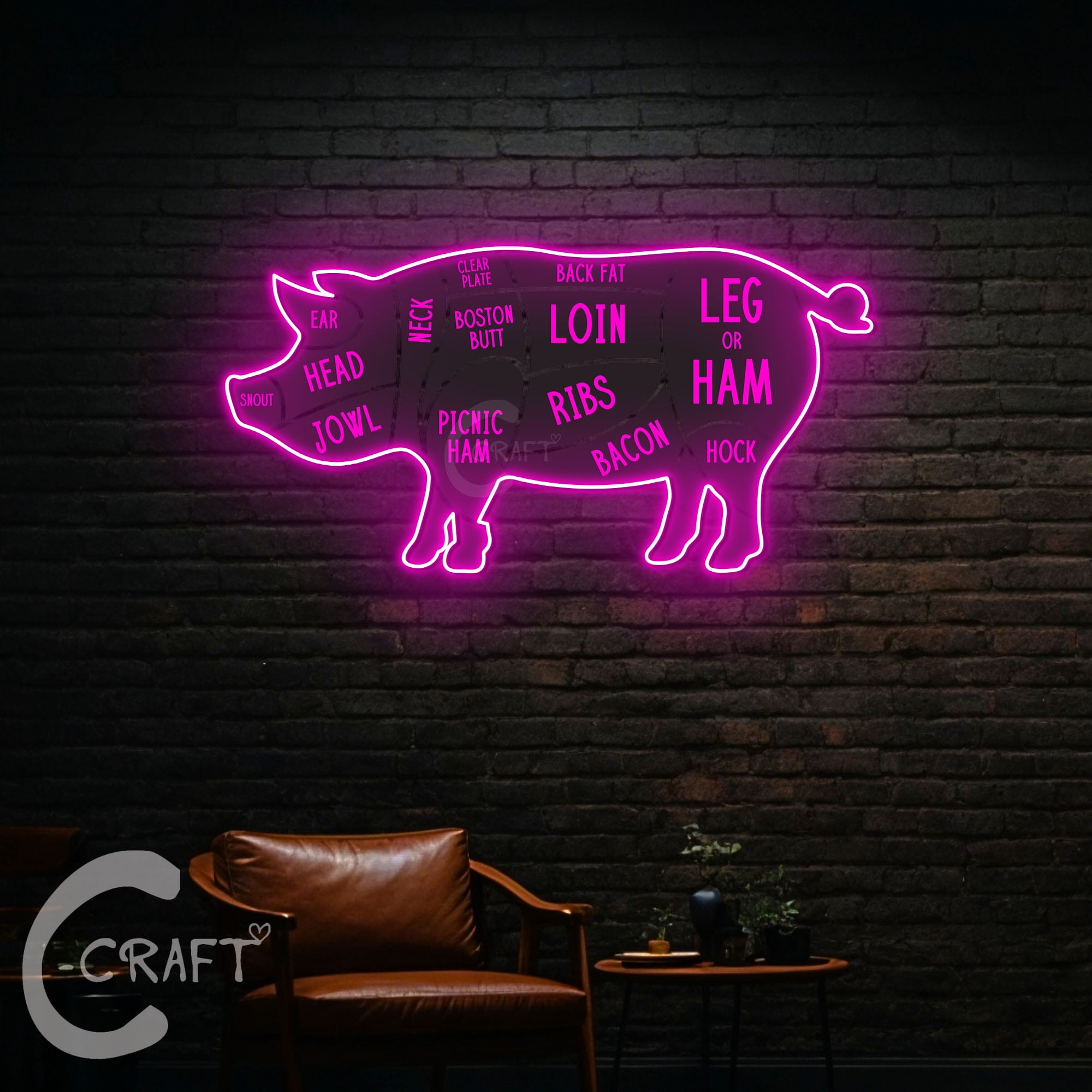 C-CRAFT Pig Acrylic Neon Sign 38 inch for Meat Market Decor, Restaurant ...