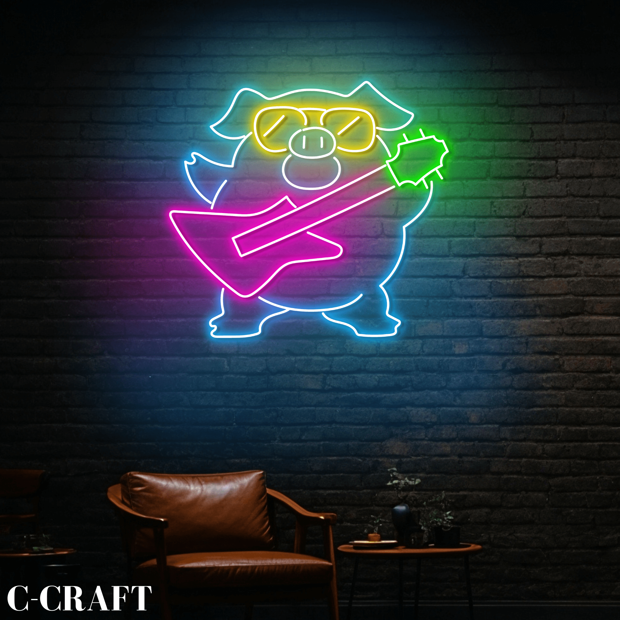 C-CRAFT Pig Rock Star Neon Led Light Wall Art for Rock Music Band Decor ...