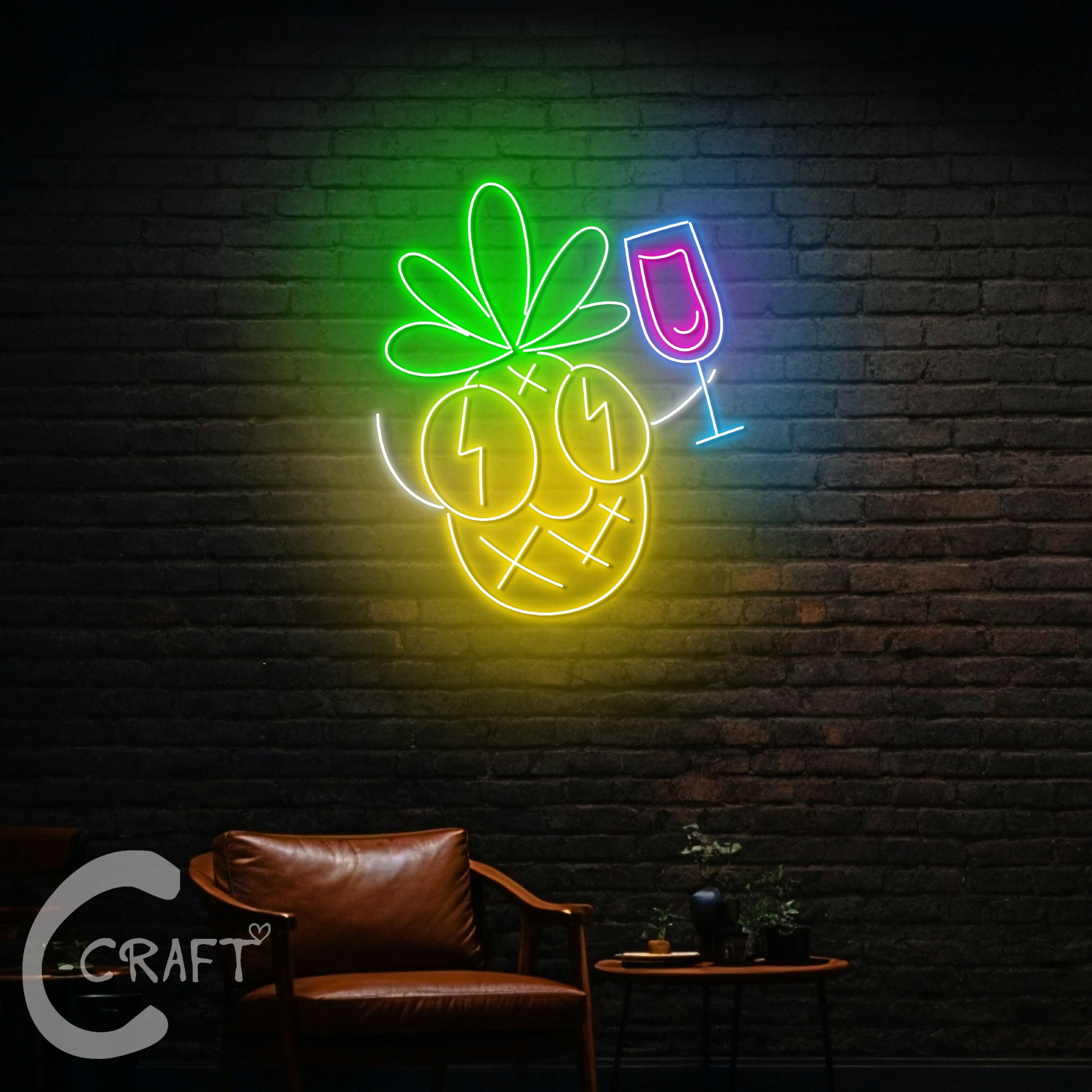 C-CRAFT Pineapple Cocktail Glass Neon Led Light Up 27 inch for Juice ...