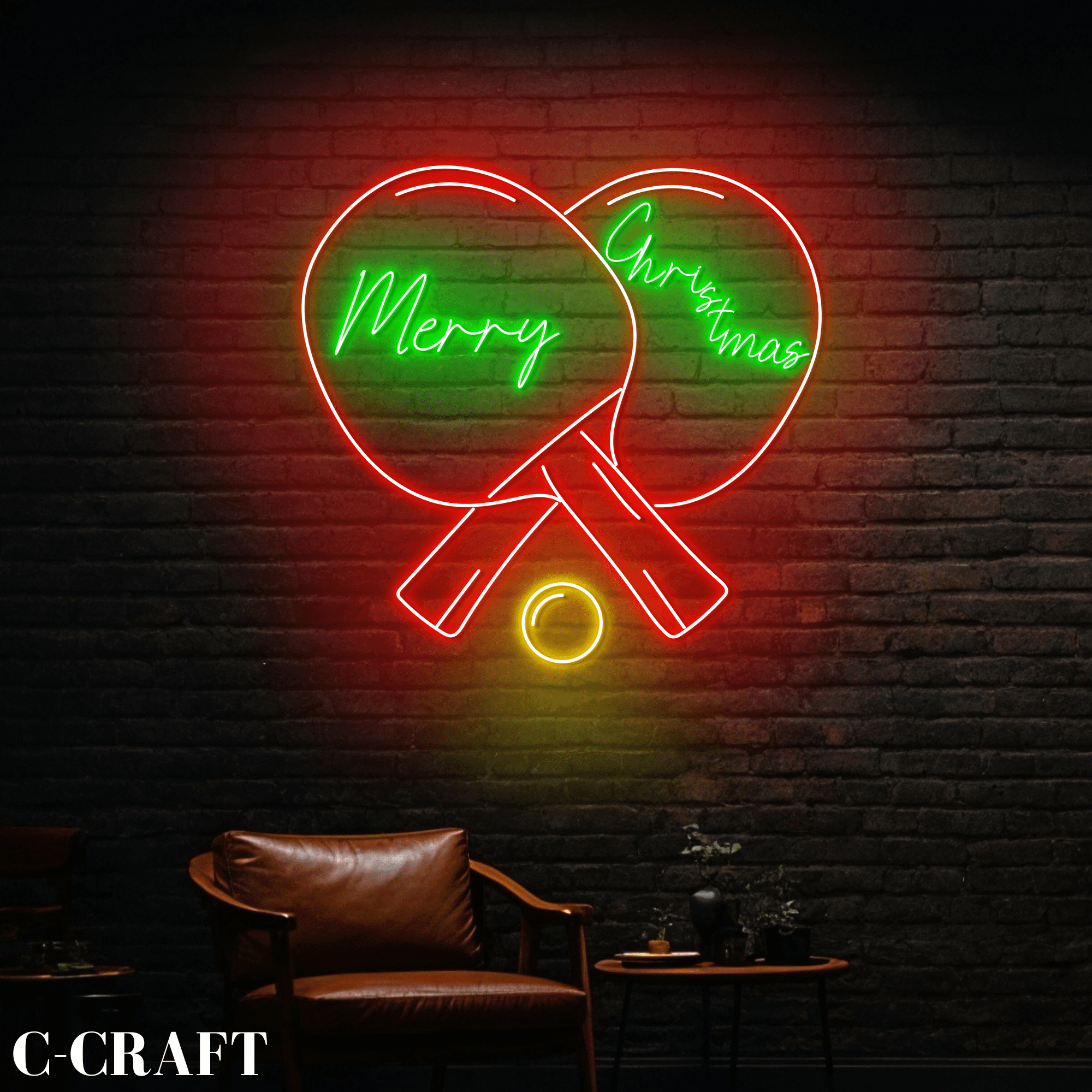 C-CRAFT Ping Pong Christmas Neon Led Light Wall Art for Table Tennis ...