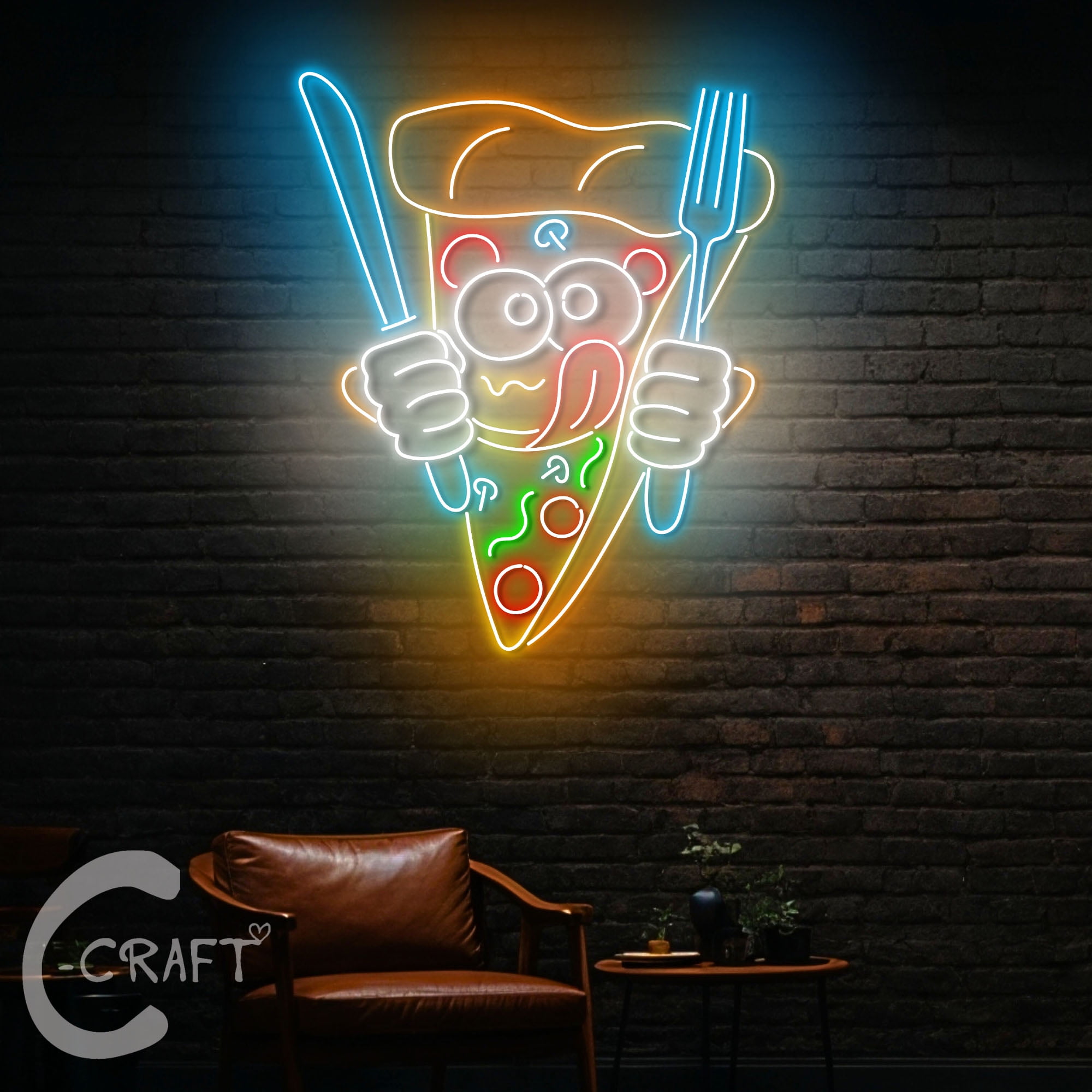 C-CRAFT Pizza Diner Fork Neon Led Light Up 25 inch for Pizza Restaurant ...