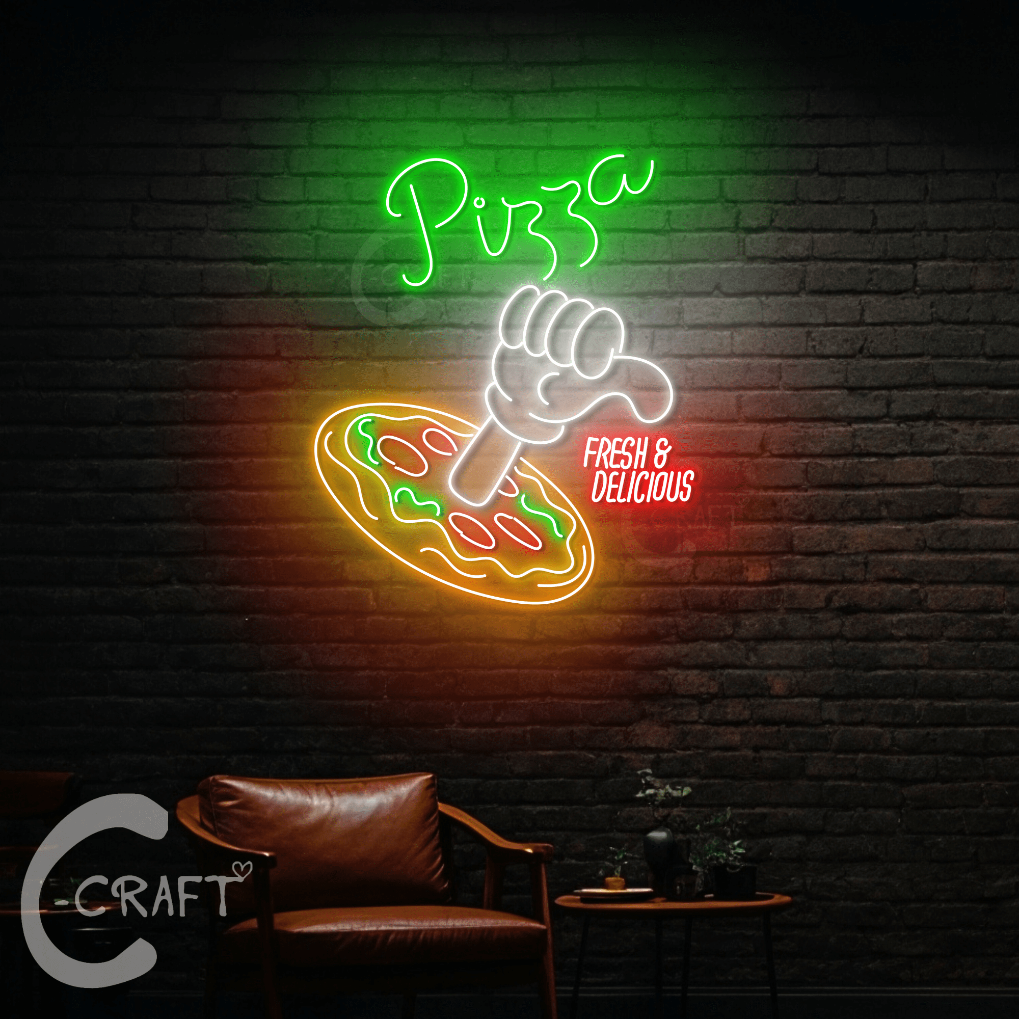 C-CRAFT Pizza Neon Sign Led Light Up 35 inch for Pizza Restaurant Wall ...
