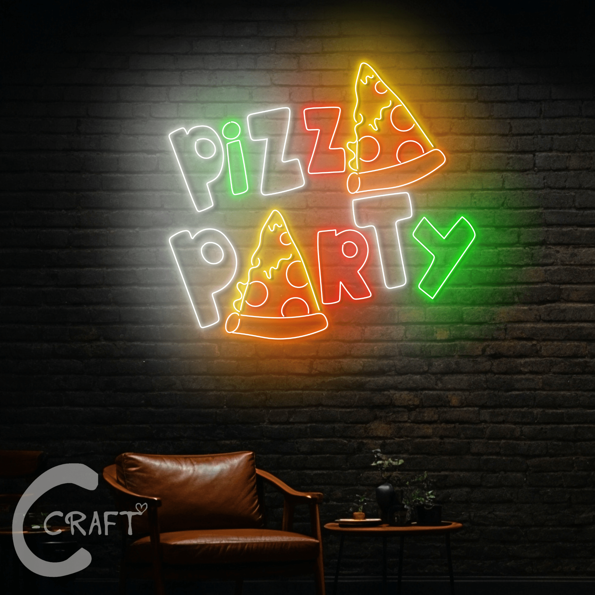 C-CRAFT Pizza Party Neon Led Light Up 35 inch for Italian Pizza ...