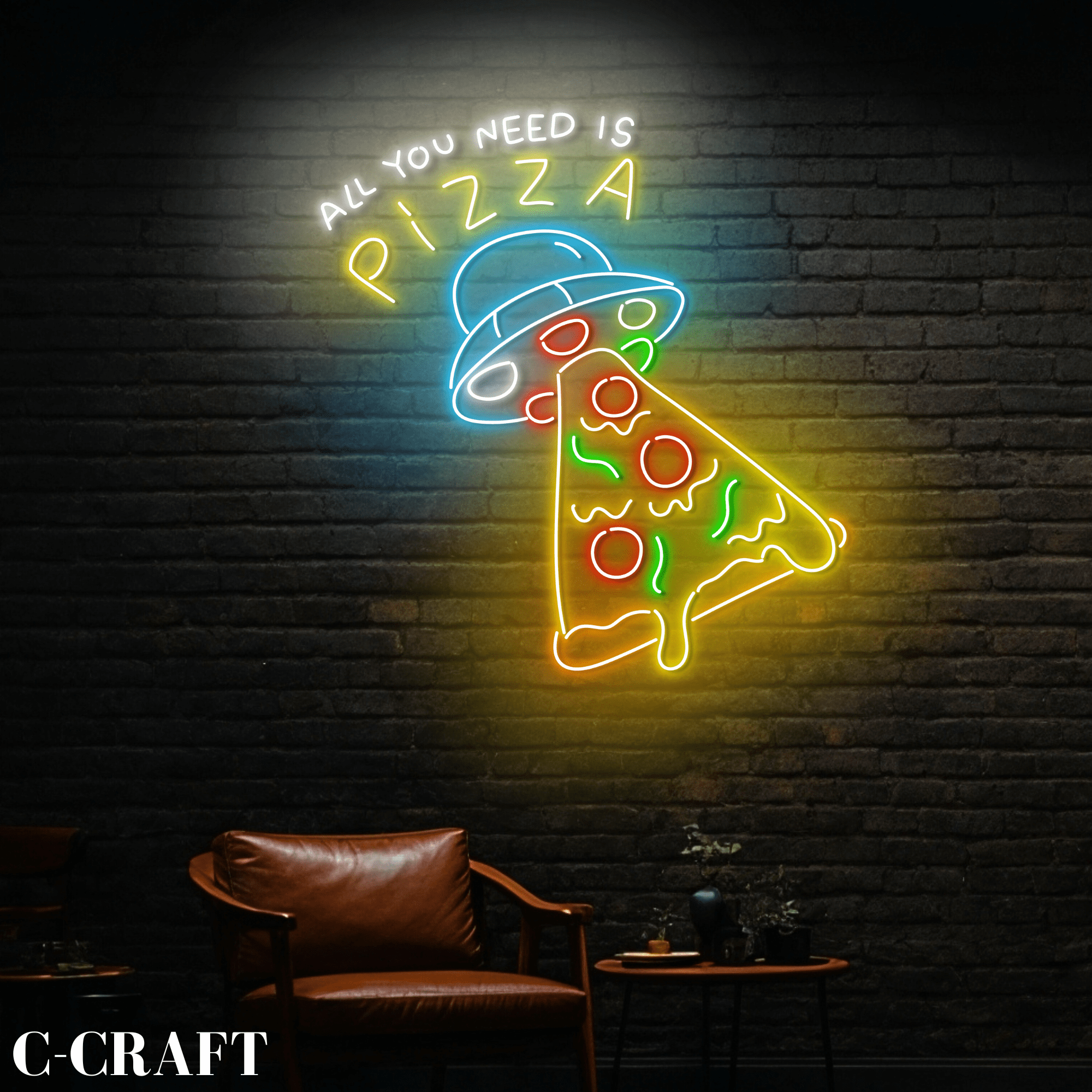 C-CRAFT Pizza UFO Neon Led Light Wall Art for Italian Pizza Restaurant ...