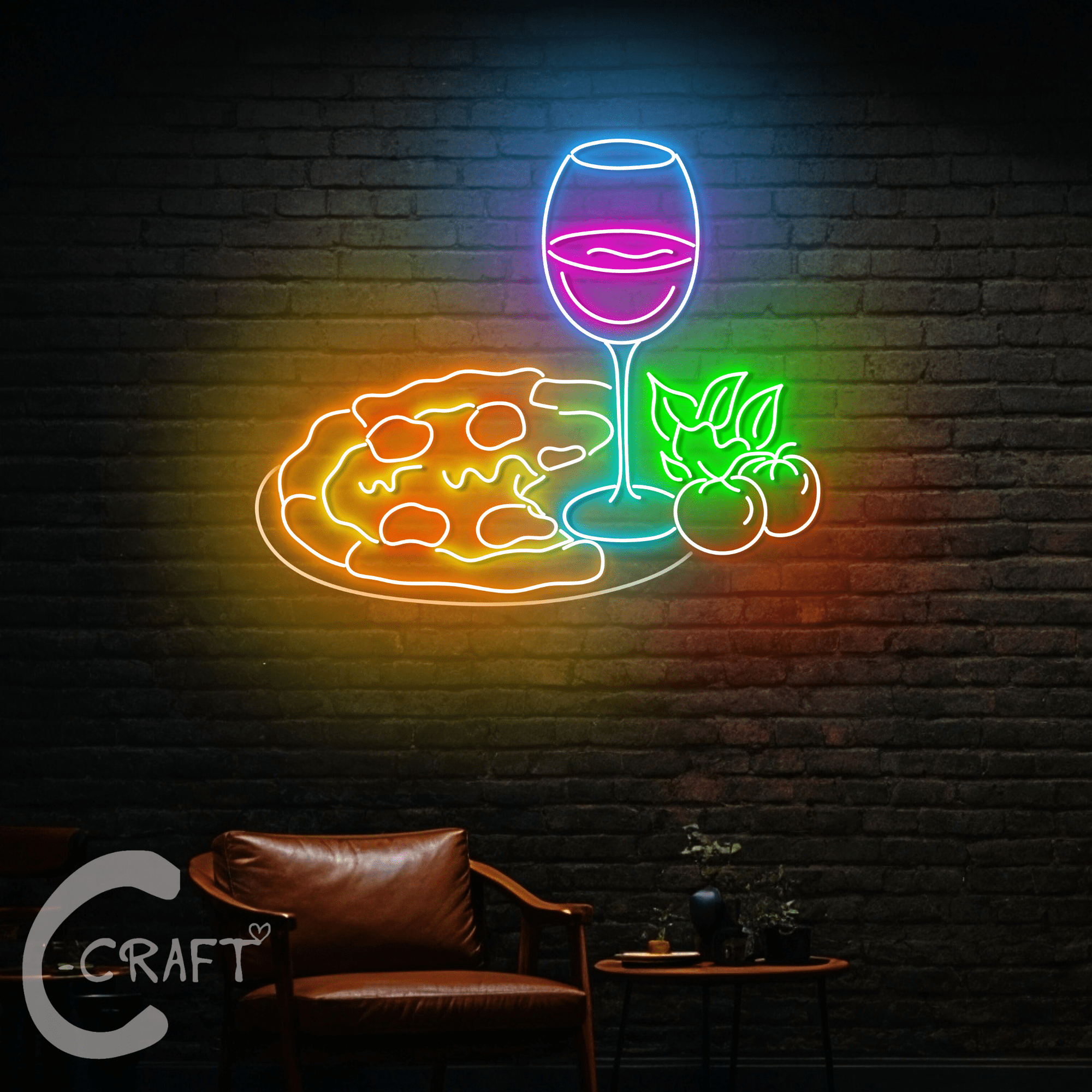 C-CRAFT Pizza and Wine Neon Led Light Up 27 inch for Italian Pizza ...