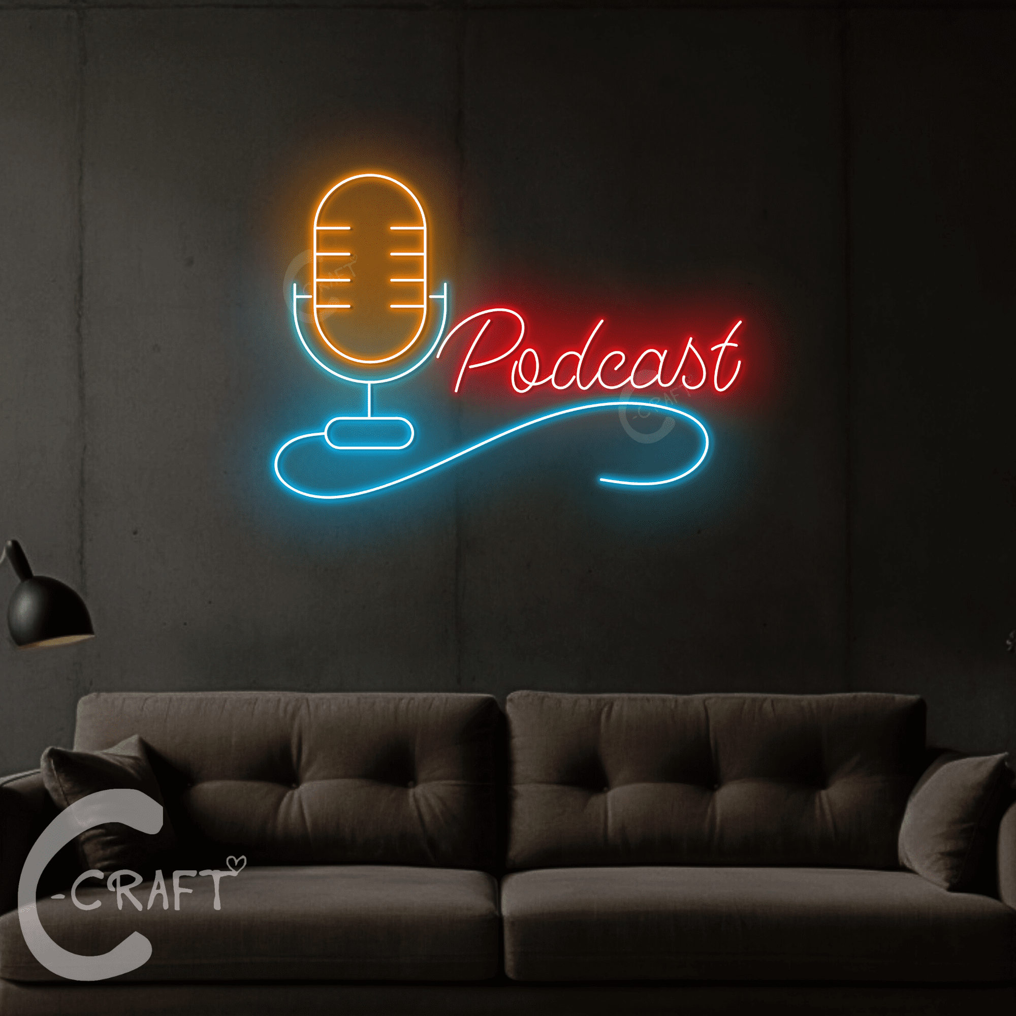 C-CRAFT Podcast Led Light Neon Sign 20 inches for Recording Podcast Studio Wall Art Decoration ...
