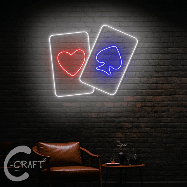 C-CRAFT Poker Cards Neon Led Light Sign 23 inch for Casino Jackpot Game ...