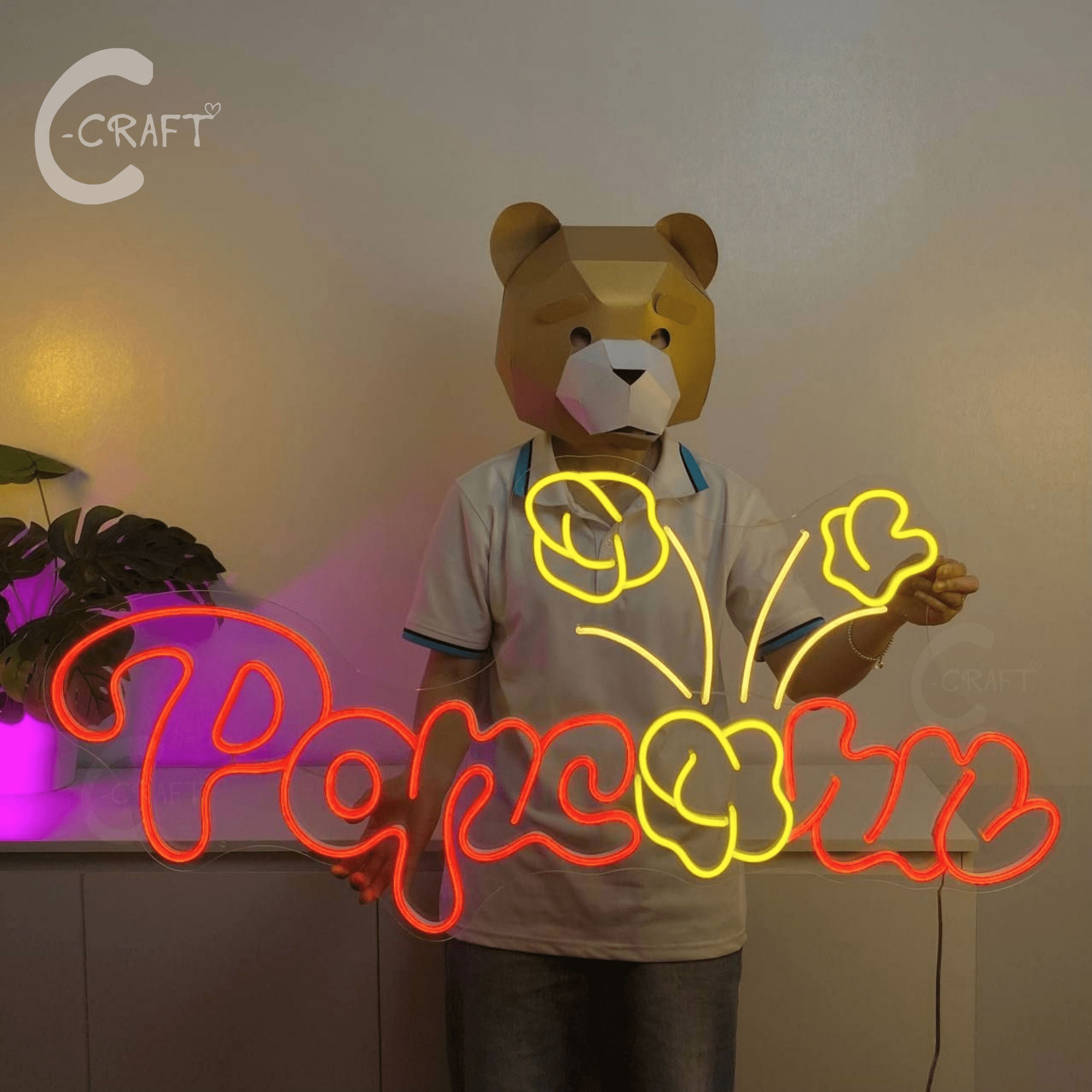 C-CRAFT Popcorn Neon Sign Led Light Up 35 inch for Cinema Movie Theater ...