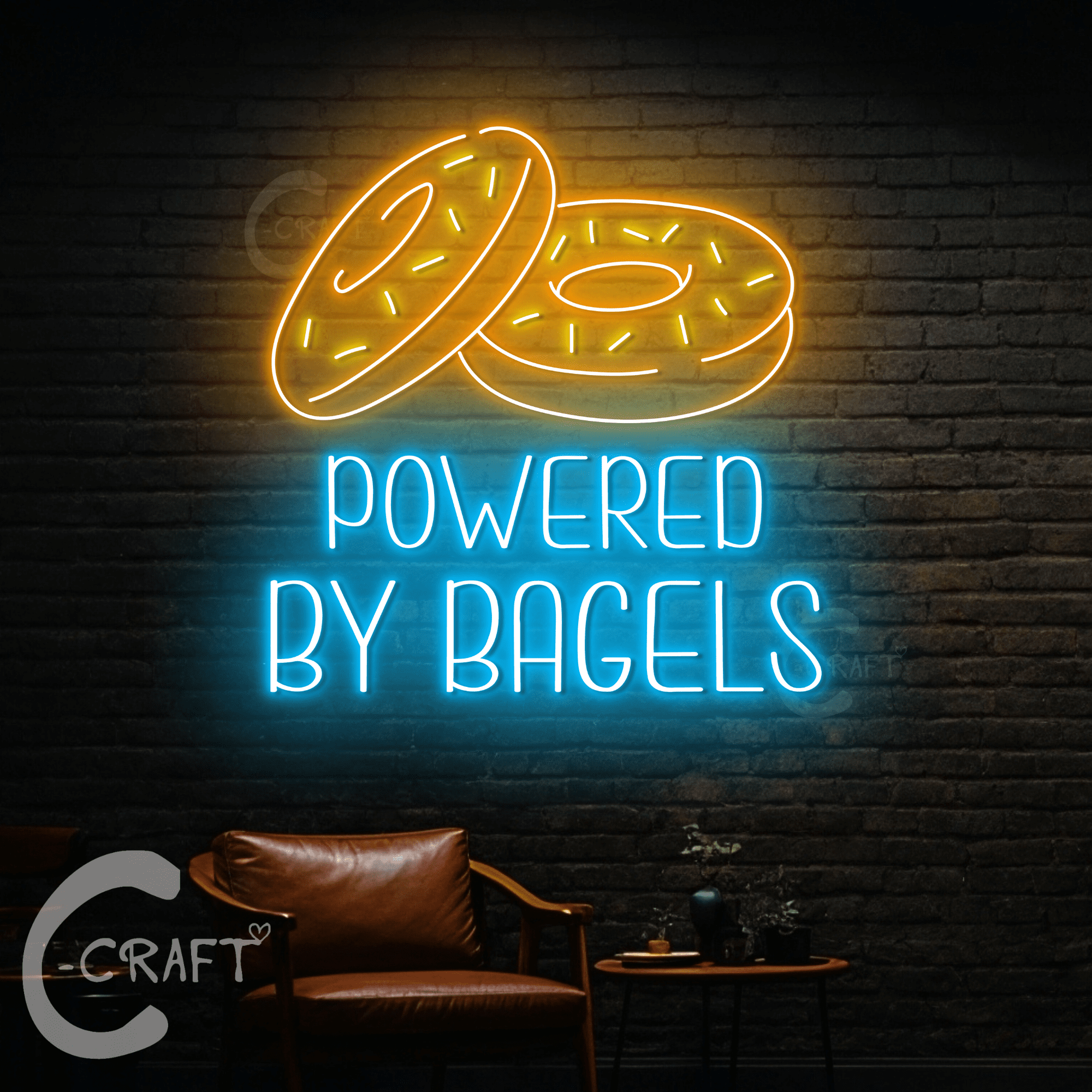 C-CRAFT Powered By Bagels Neon Sign Led Light Up 27 inch for Bagel ...