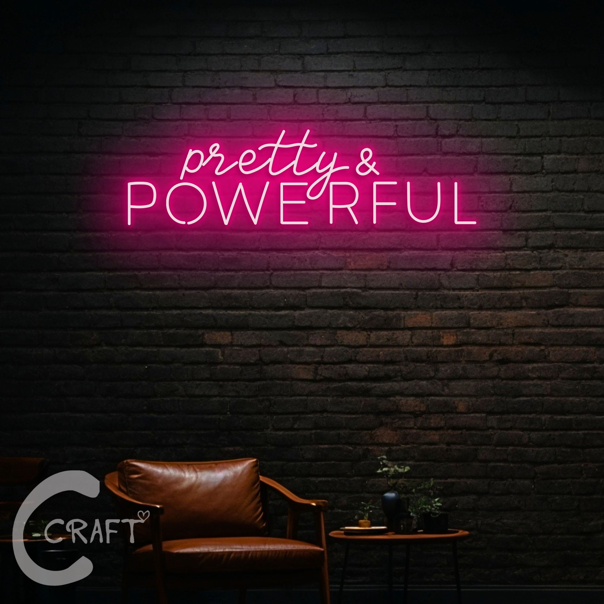 C-CRAFT Pretty & Powerful Neon Sign LED Light 33 inch for Women's Day ...