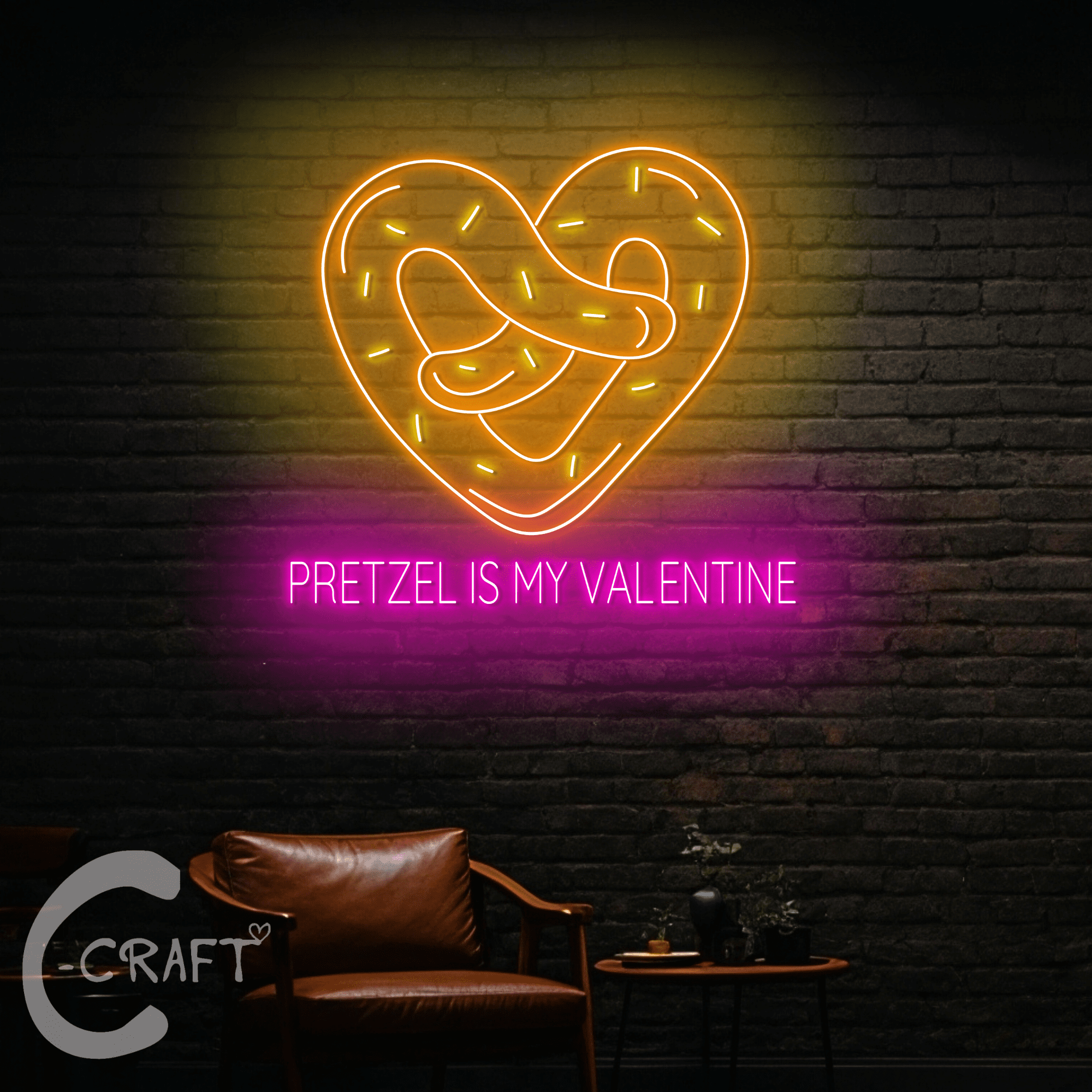 C-CRAFT Pretzel Is My Valentine Neon Led Light Up 33 inch for Pretzel ...