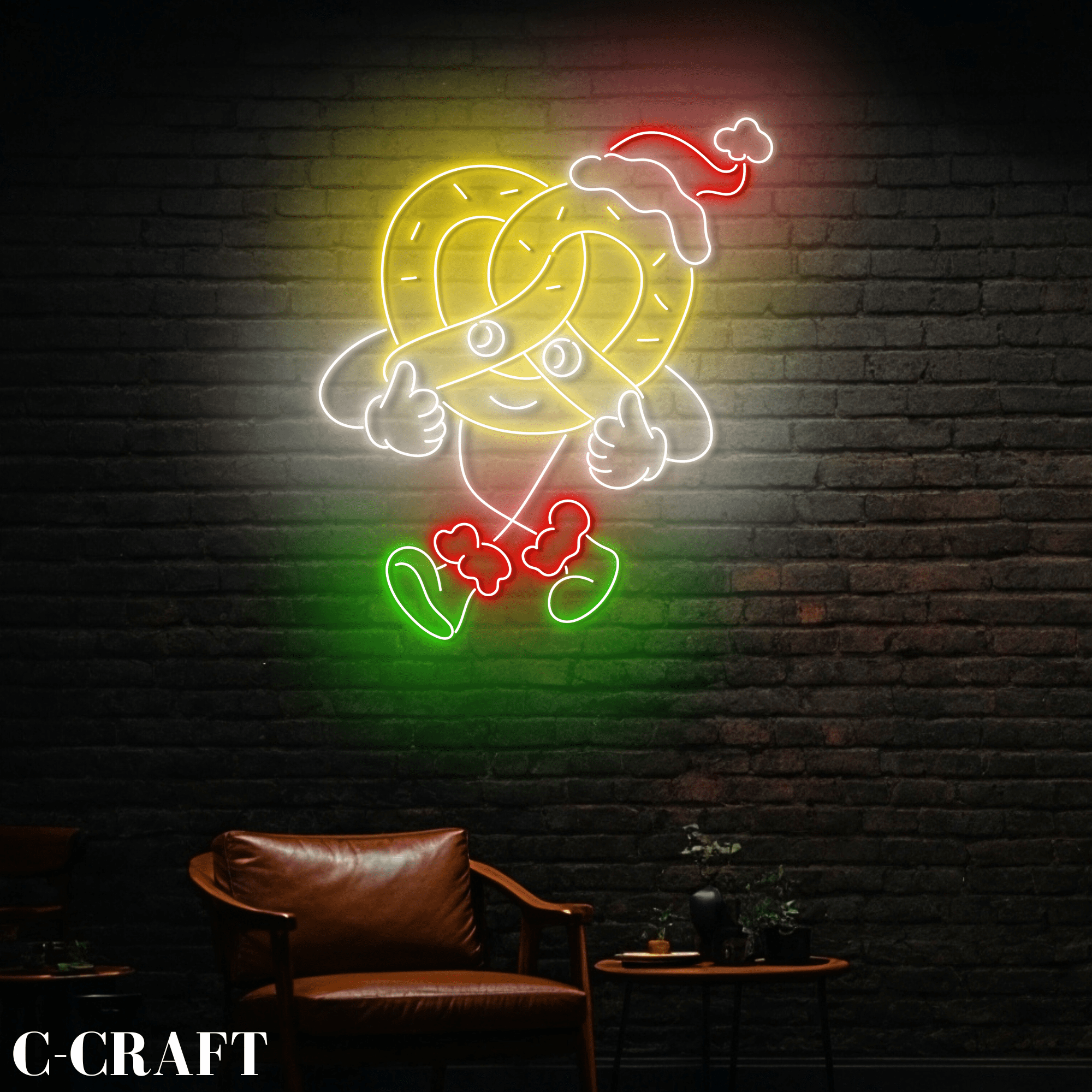C-CRAFT Pretzel Santa Neon Sign Led Light Sign Wall Art for Christmas ...