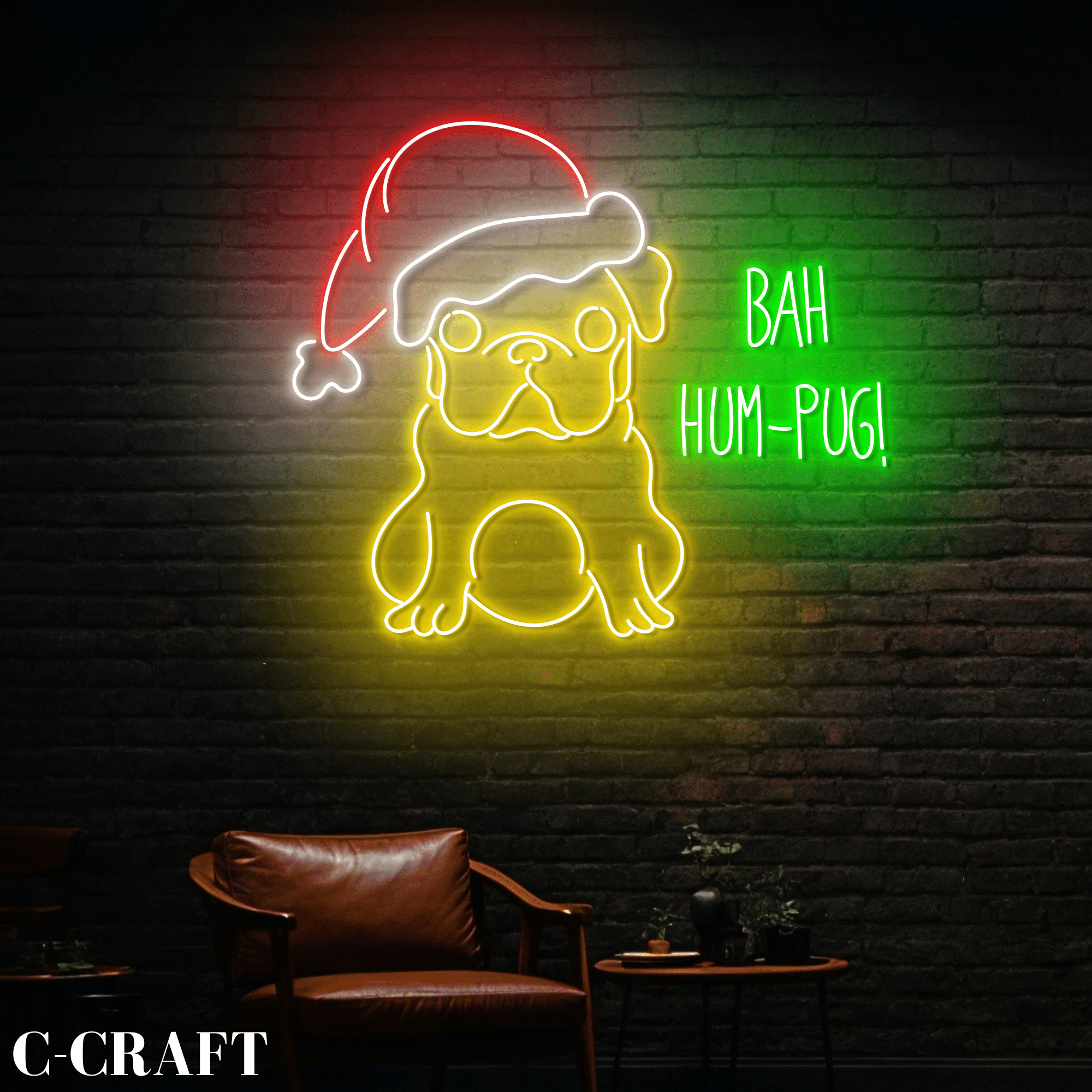 C-CRAFT Pug Dog Christmas Neon Led Light for Dog Shop & Bedroom Wall ...