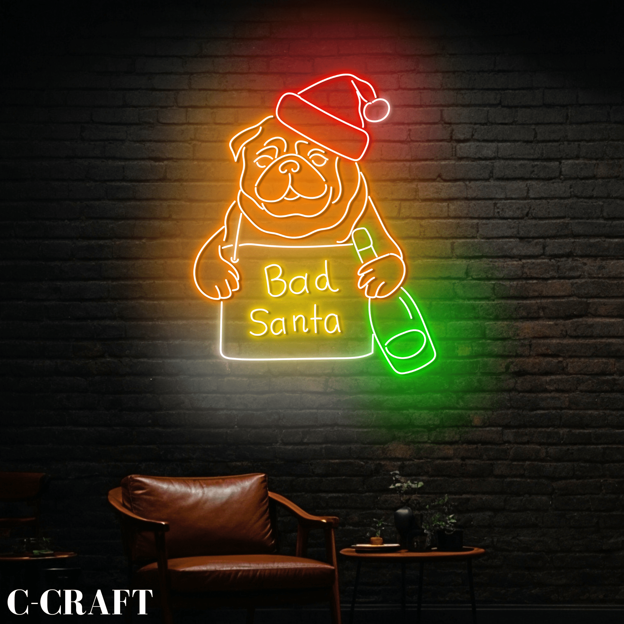 C-CRAFT Pug Dog Santa Beer Christmas Wall Art Led Light Neon Sign For ...