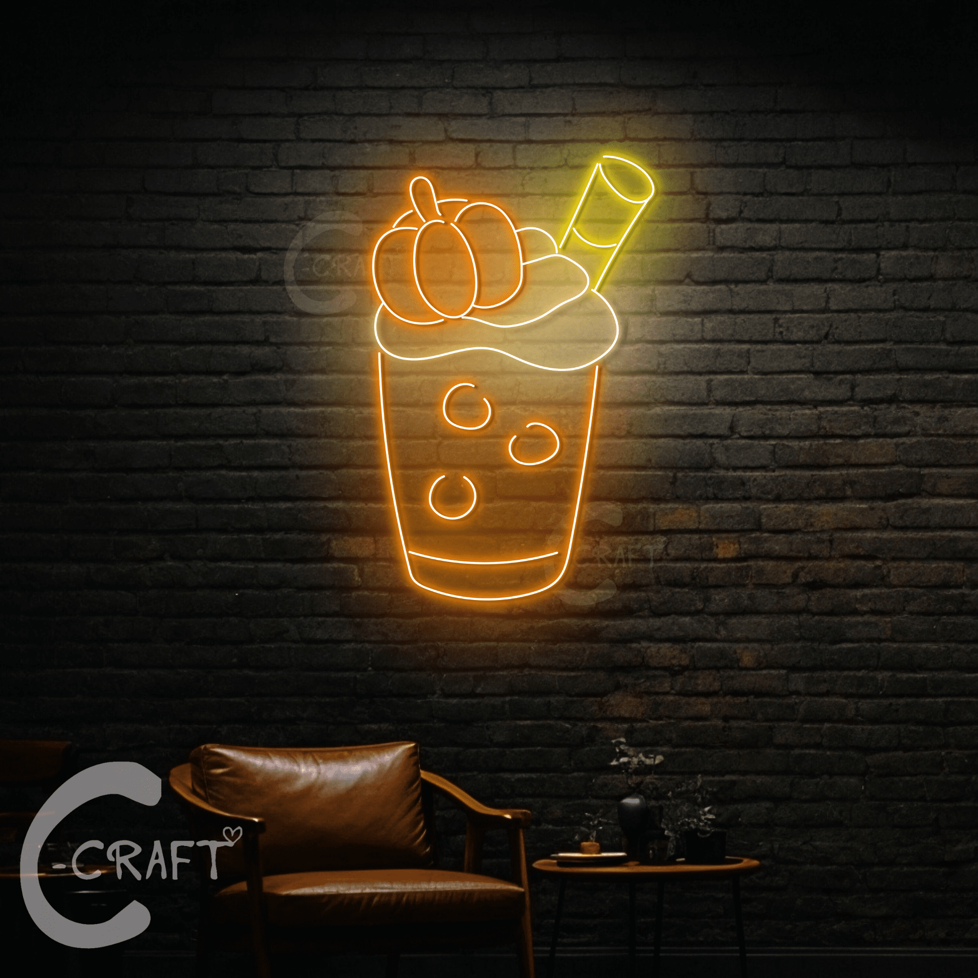 C-CRAFT Pumpkin Spice Boba Neon Sign Led Light Up 33 inch for Boba tea ...