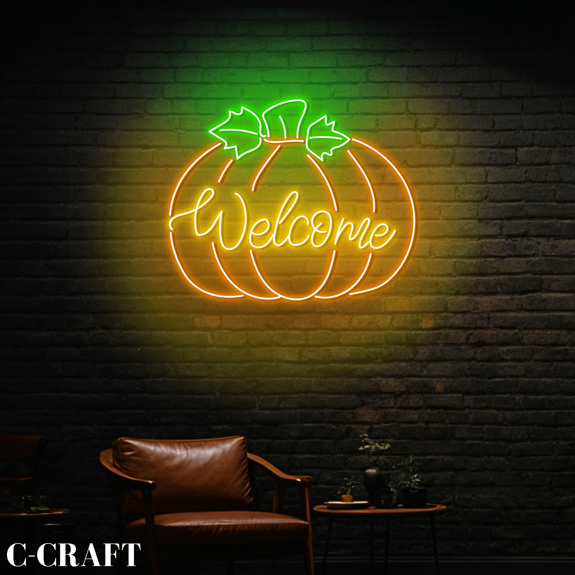 C-CRAFT Pumpkin Welcome Thanksgiving Neon Sign LED Light Acrylic Wall ...