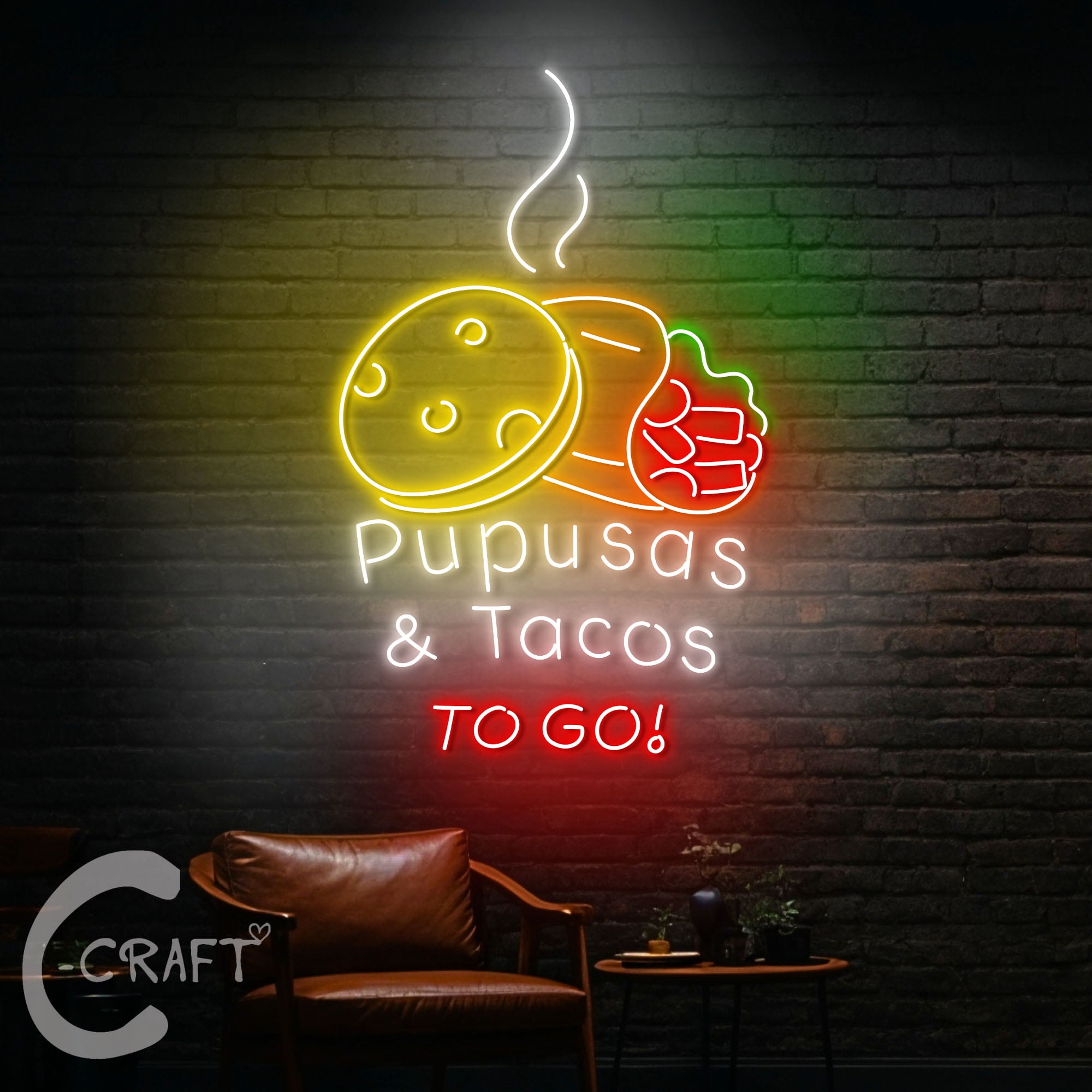 C-CRAFT Pupusas & Tacos To Go Neon Sign LED Light 33 inch for Mexican ...