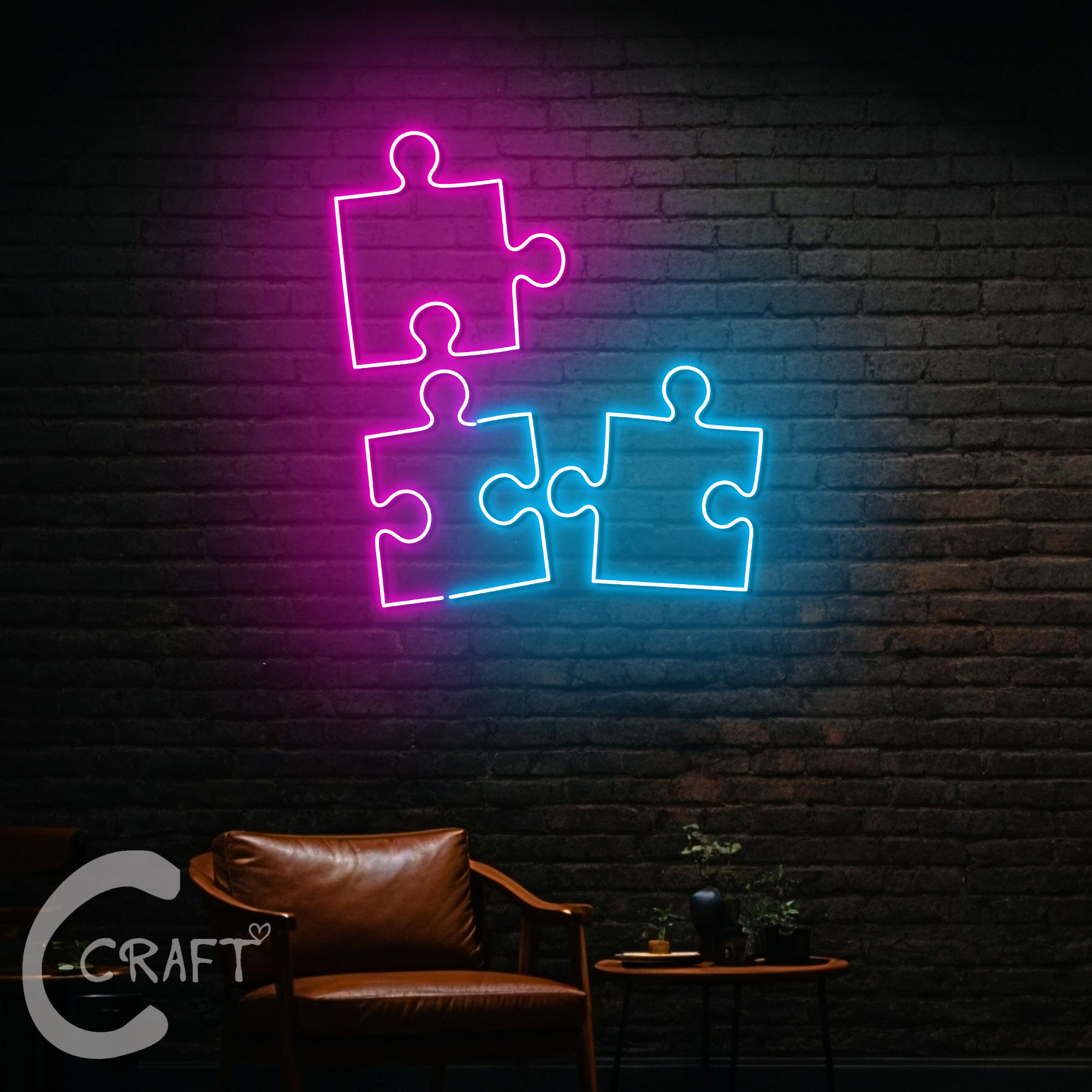 C-CRAFT Puzzle Neon Led Light Up 25 inch for Puzzles Day Game Room Wall ...