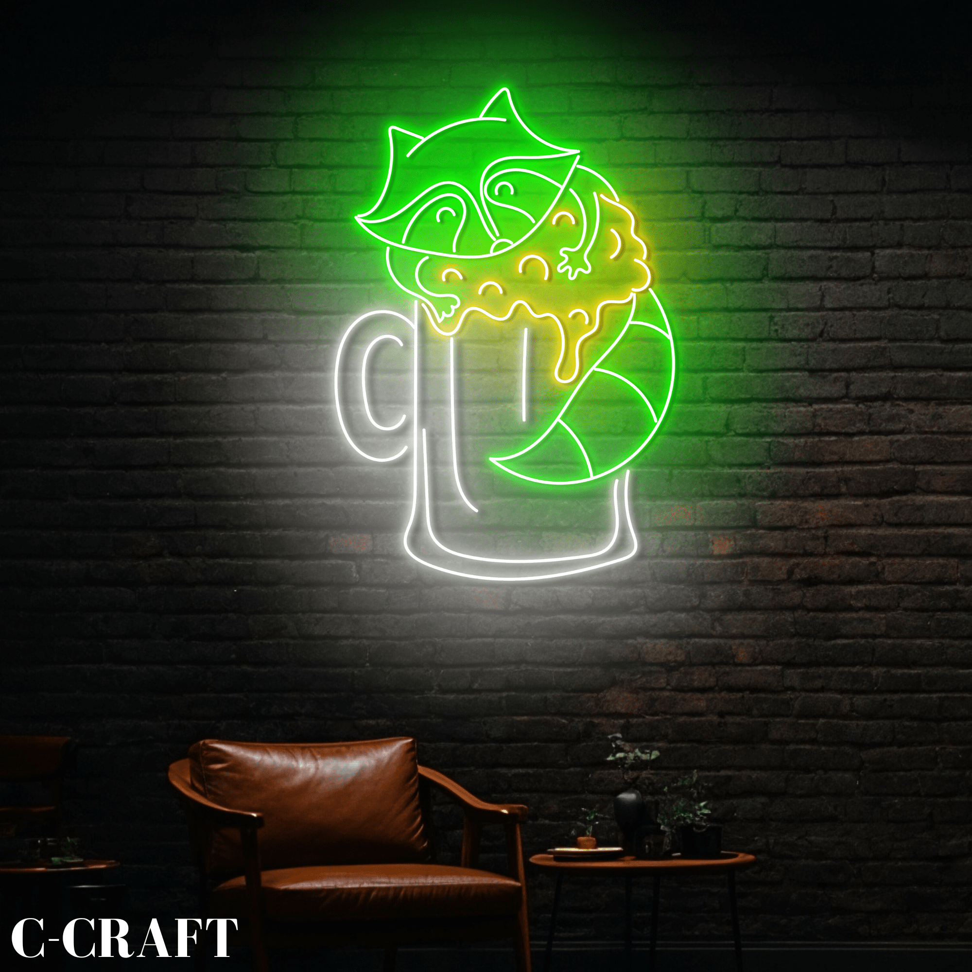 C-CRAFT Raccoon Beer Neon Led Light Sign for Beer Bar Pub Wall Art ...