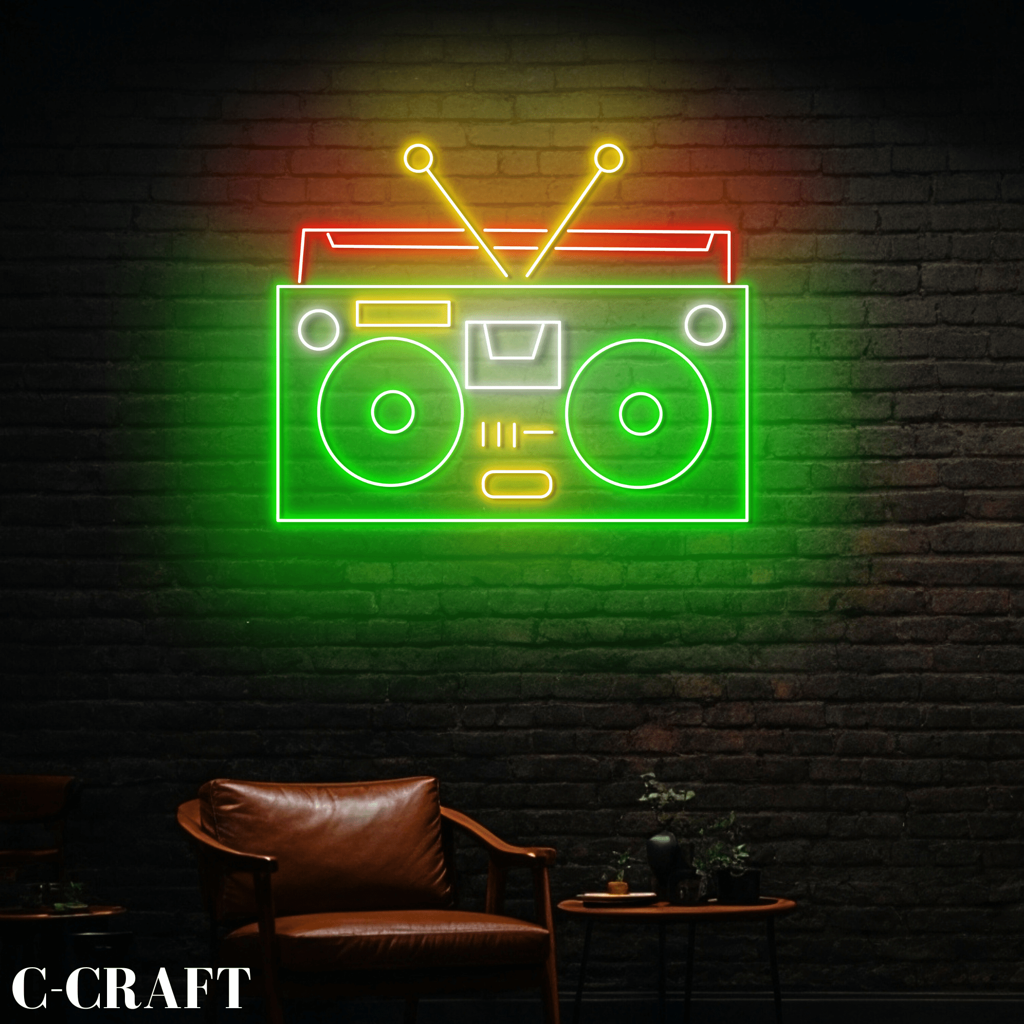 C-CRAFT Radio Boombox Neon Led Light Wall Art for Retro Music Bar Pub ...