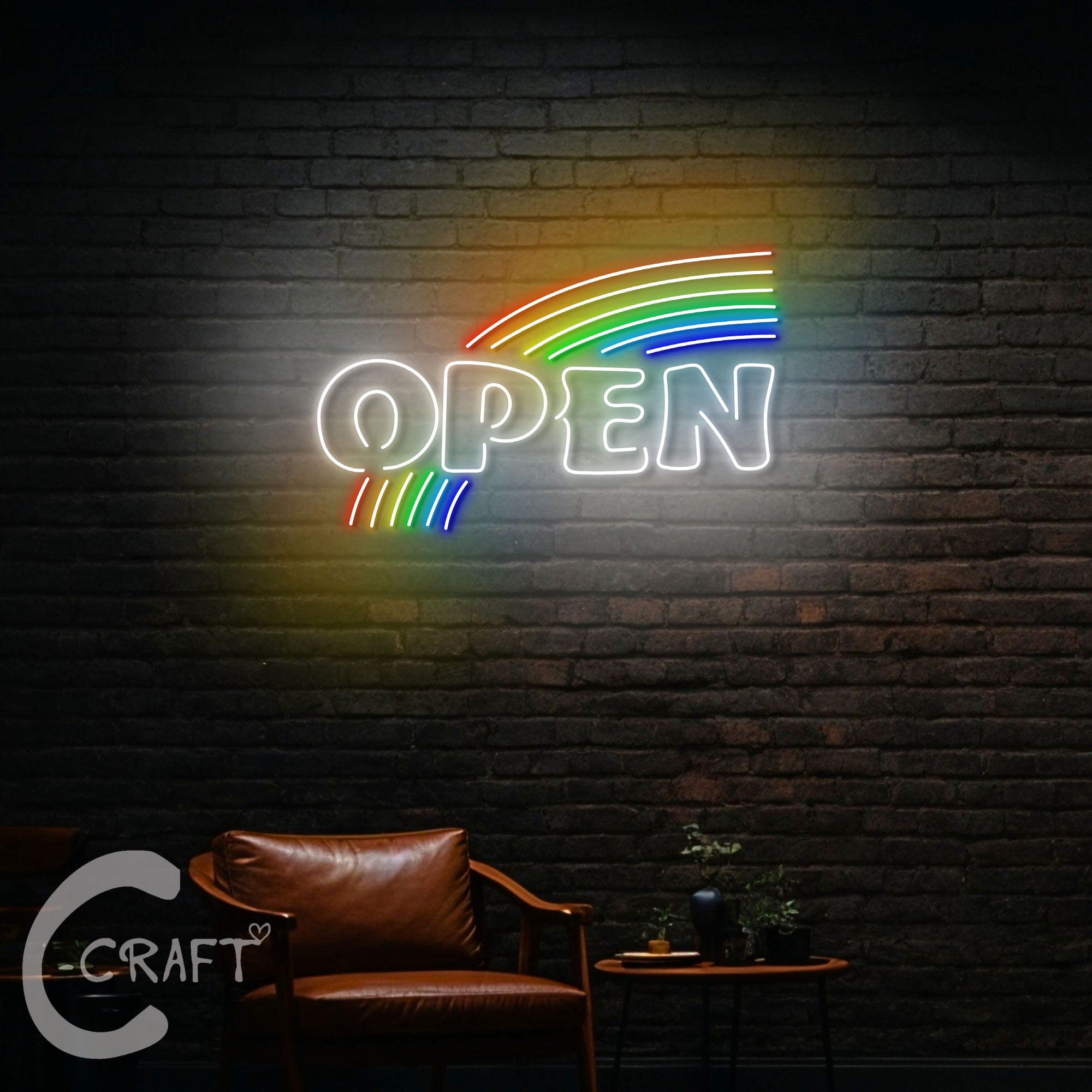 C-CRAFT Rainbow Open Neon Led Light Up 23 inch for Business Store Shop ...