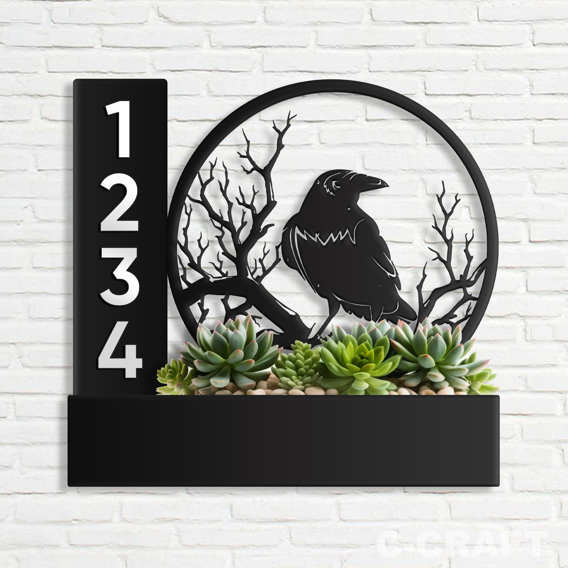C-CRAFT Raven 14 Inch Modern Metal Address Sign Planter Box for Outdoor ...