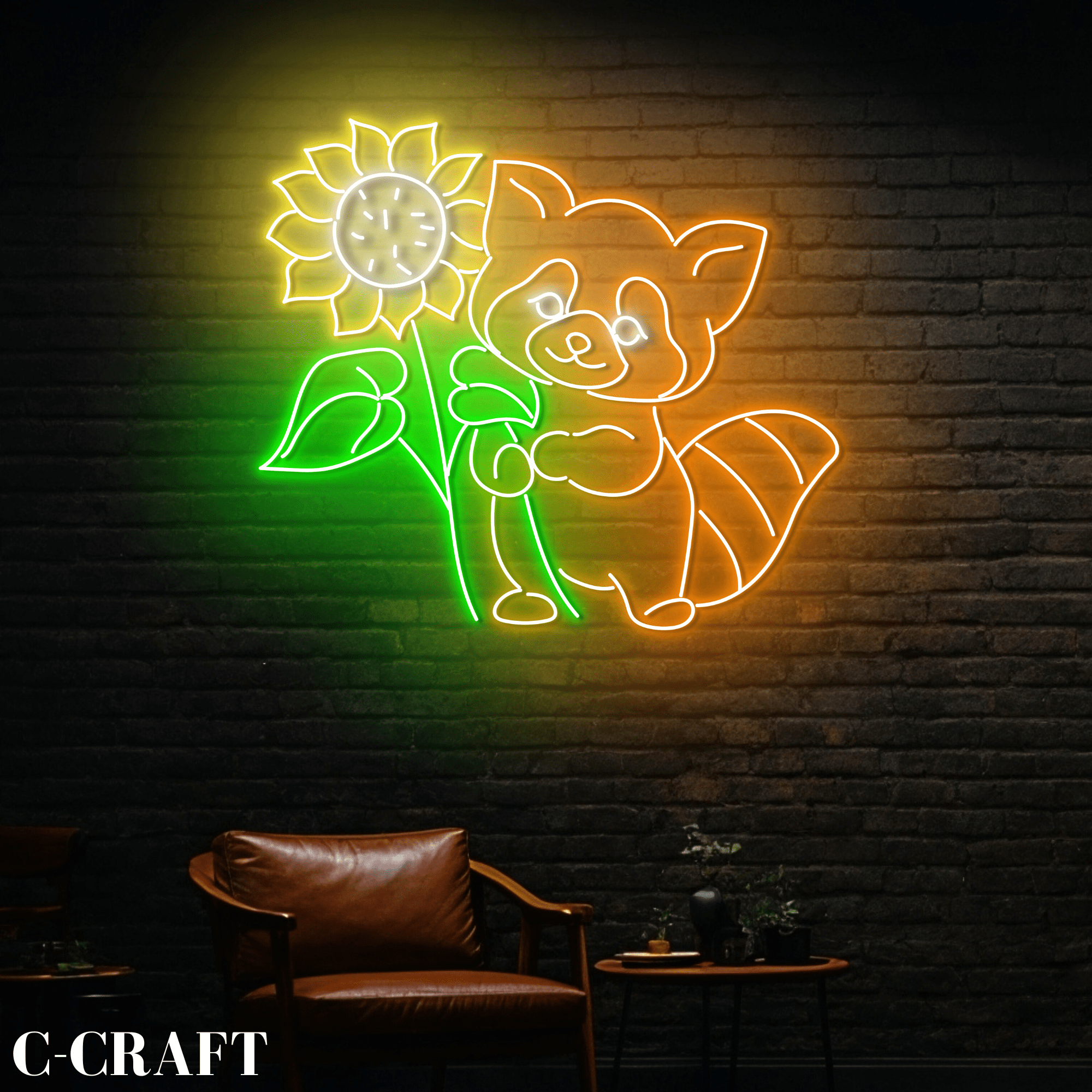 C-CRAFT Red Panda Sunflower Neon Led Light for Bedroom Wall Art Decor ...