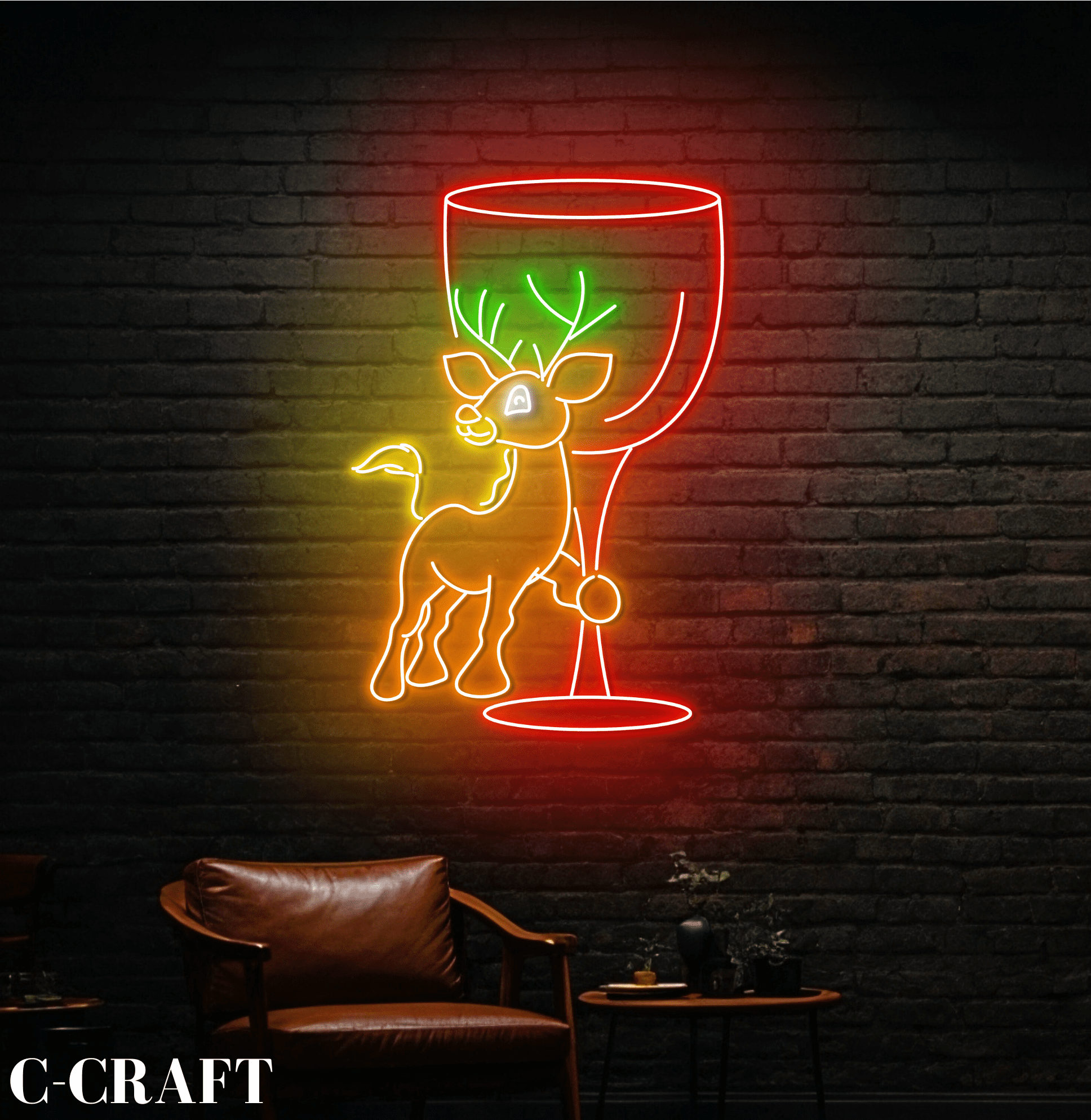 C-CRAFT Reindeer Wine Christmas Neon Sign Wall Decor LED Light ...