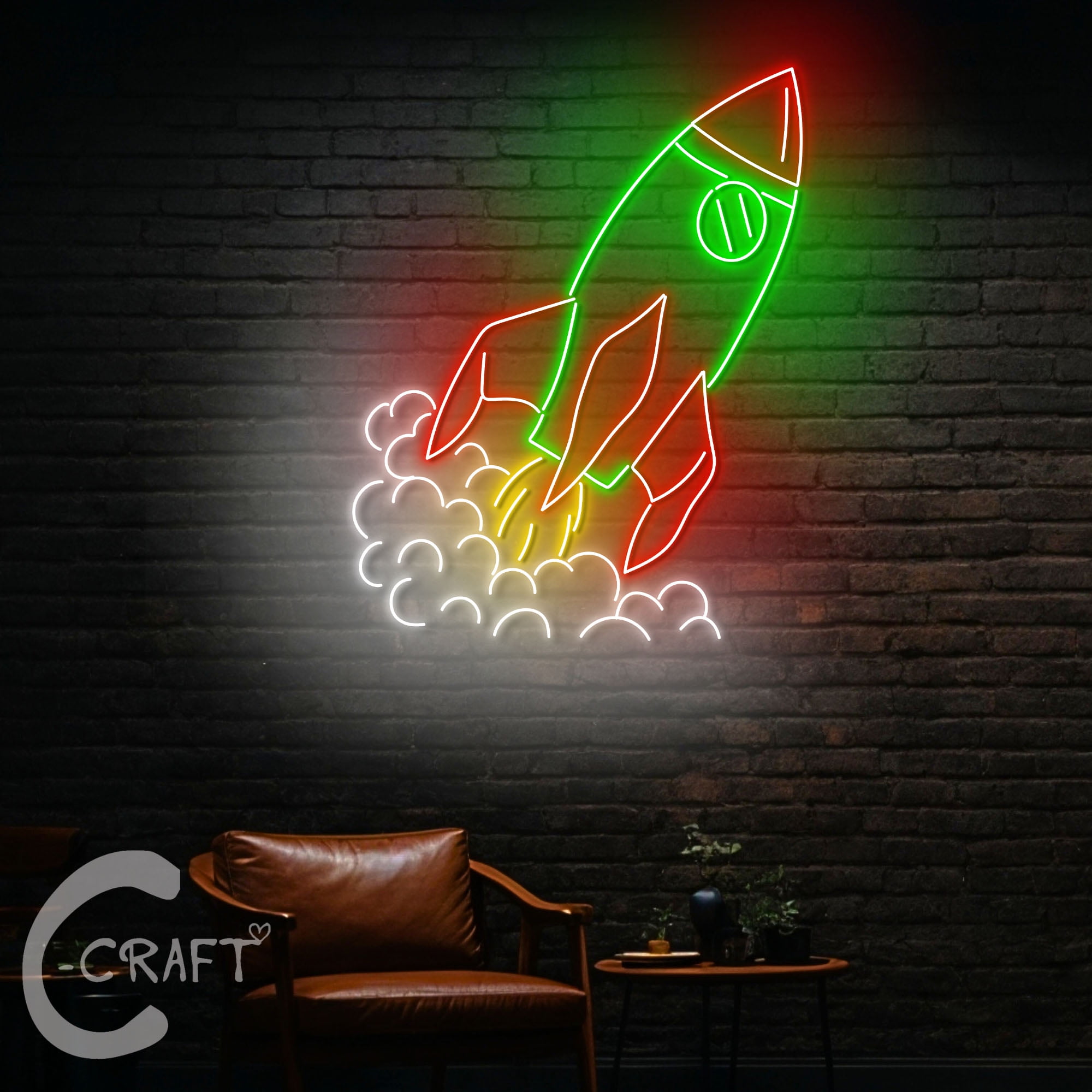 C-CRAFT Rocket Launch Neon Led Light Up 40 inch for Kid Bedroom Wall ...
