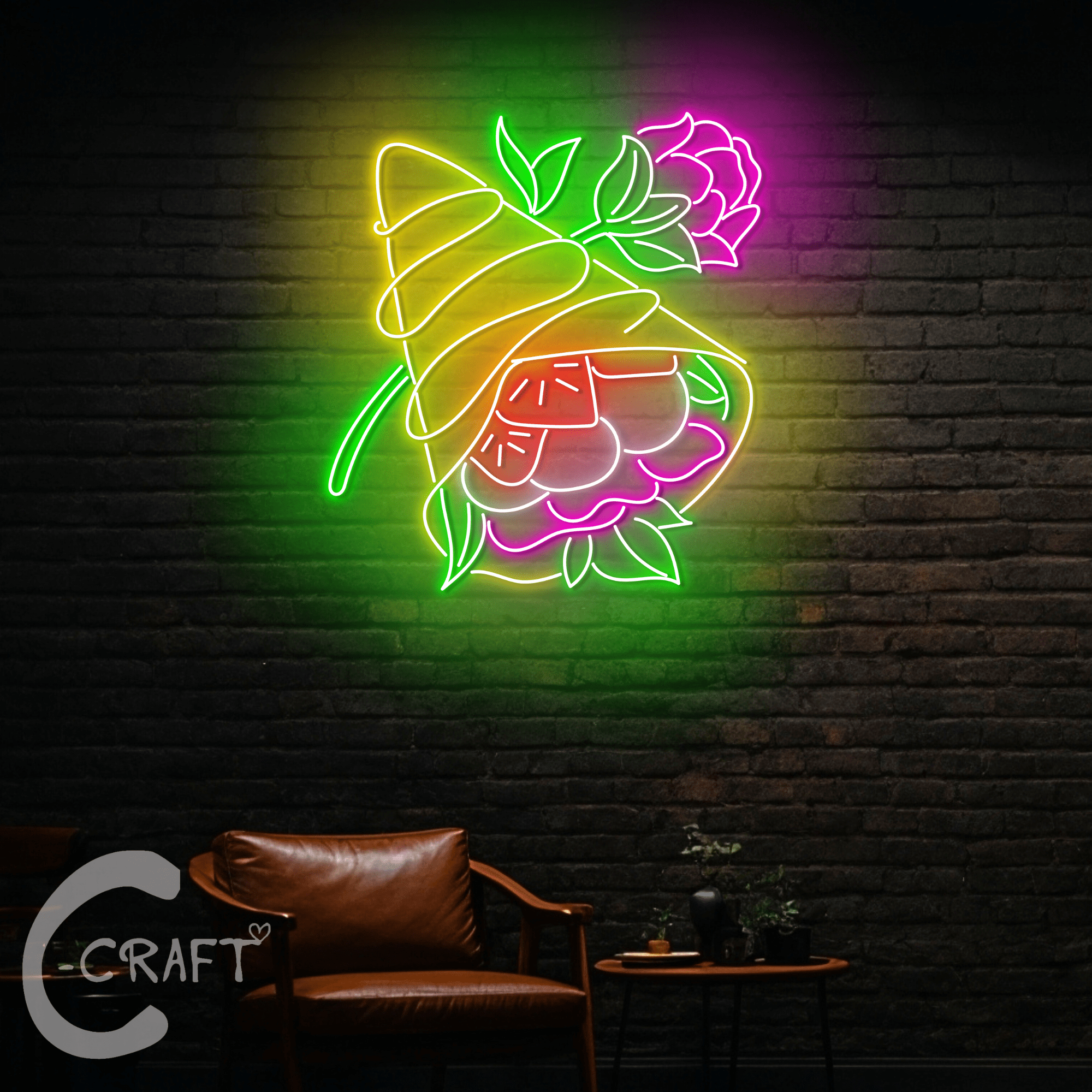 C-CRAFT Rose Fruit Crepe Neon Sign LED Light 35 inch for Crepe Shop ...