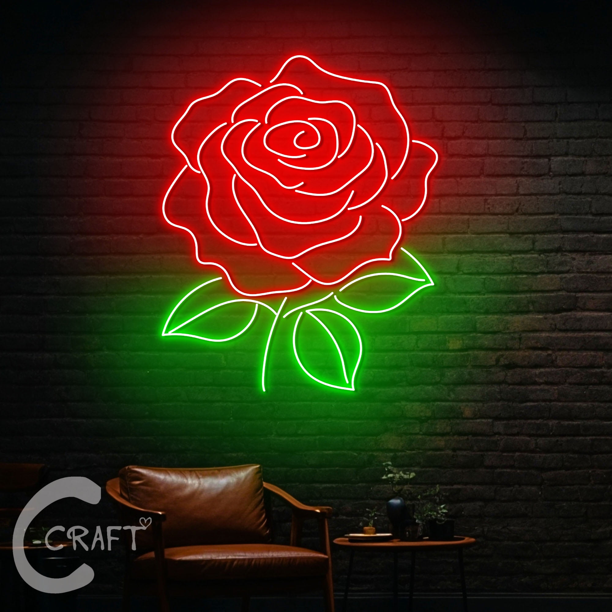 C-CRAFT Rose Neon Led Light Up 23 inch for Flower Shop Bedroom Wall ...