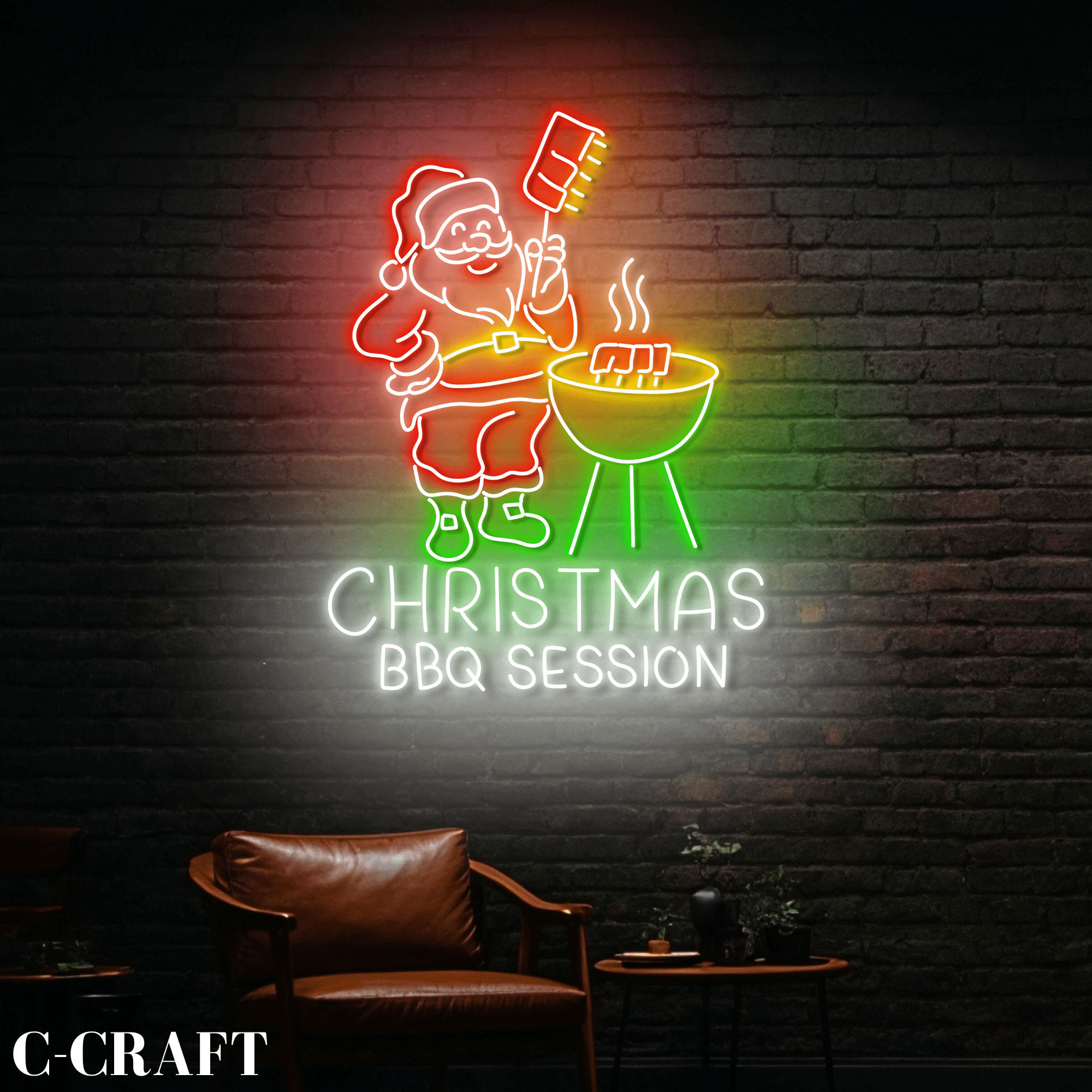 C-CRAFT Santa BBQ Christmas Wall Art Led Light Neon Sign For BBQ ...