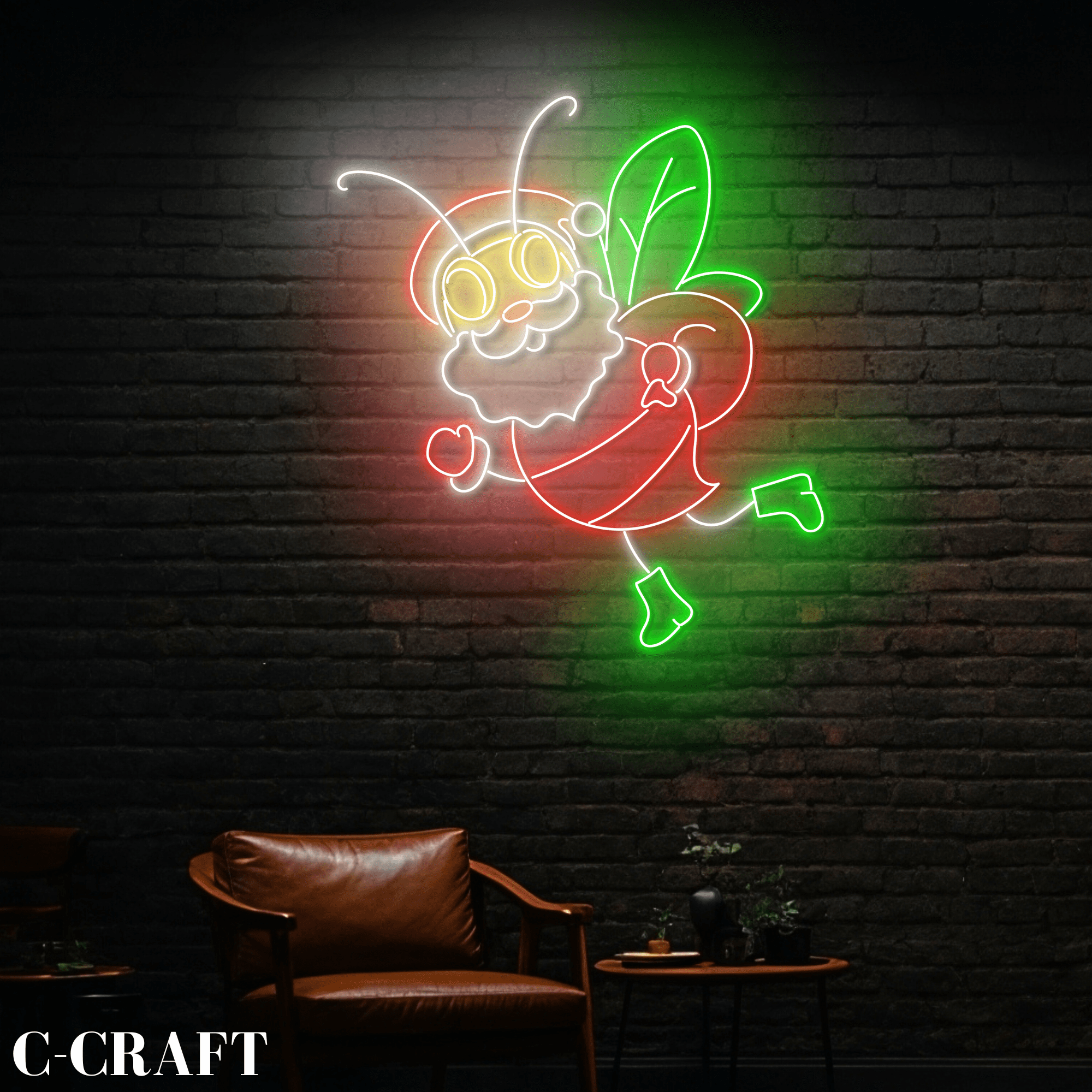 C-CRAFT Santa Bee Neon Led Light for Honey Bee Store Christmas Wall Art ...