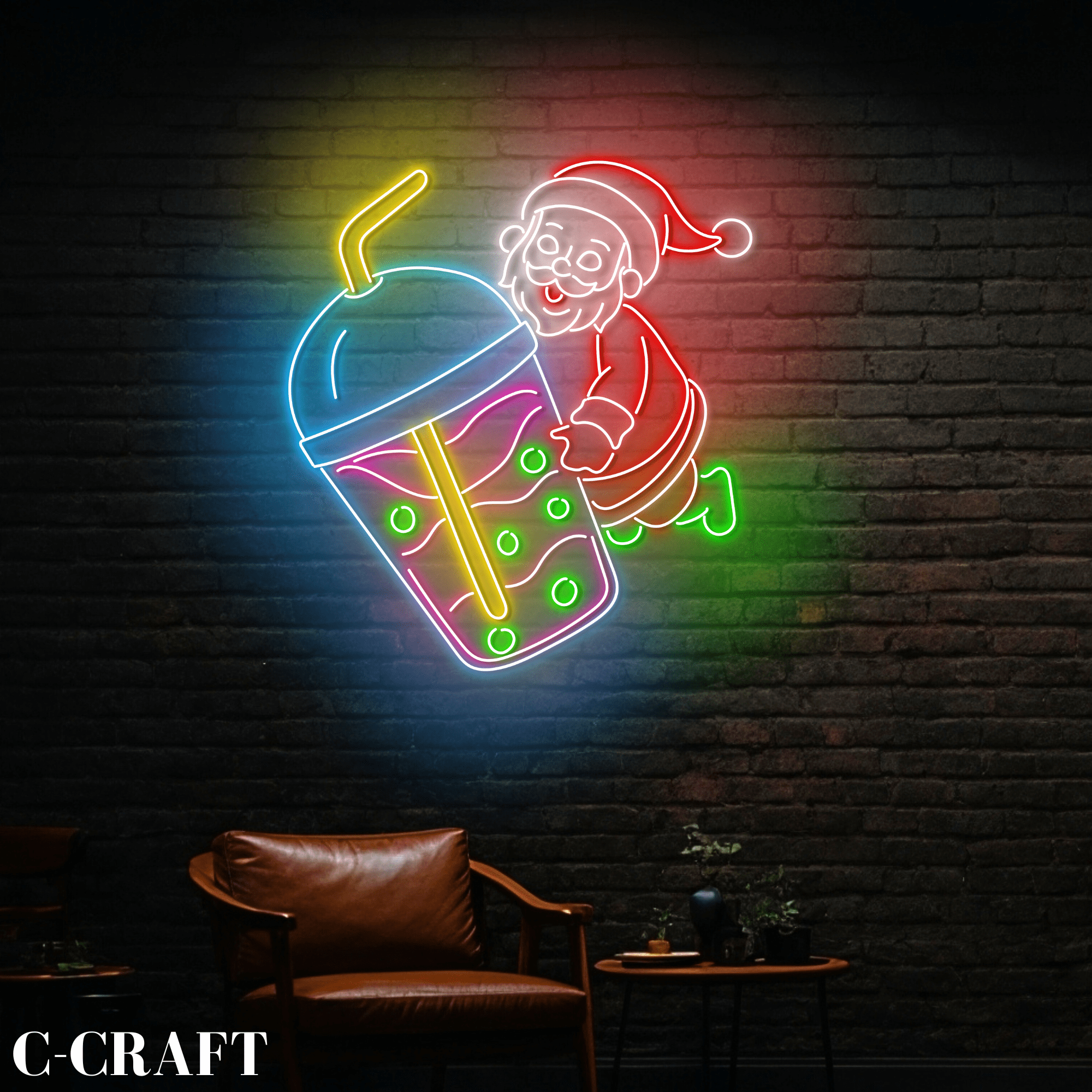 C-CRAFT Santa Big Boba Tea Christmas Wall Art Led Light Neon Sign For ...