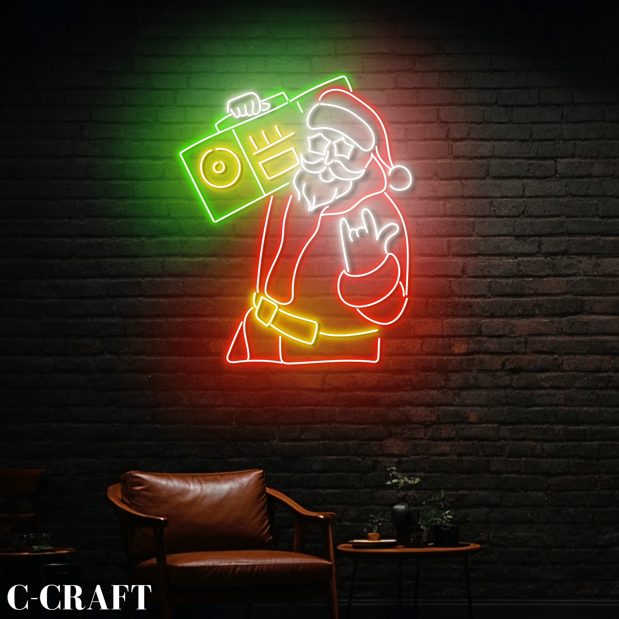 C-CRAFT Santa Boombox Neon Led Light Wall Art for Christmas Music Bar ...