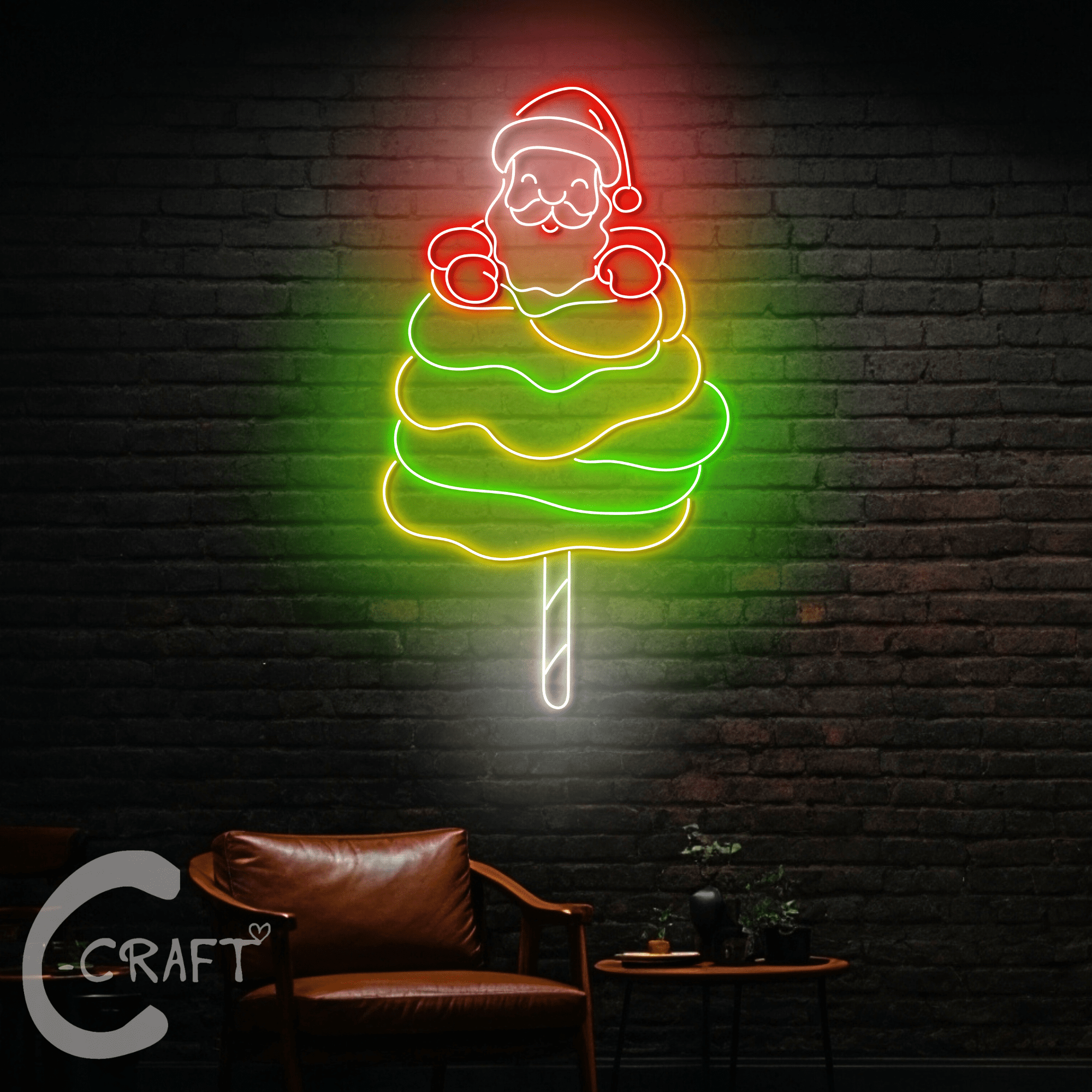 C-CRAFT Santa Cotton Candy Led Wall Art Neon Light For Christmas Cotton ...