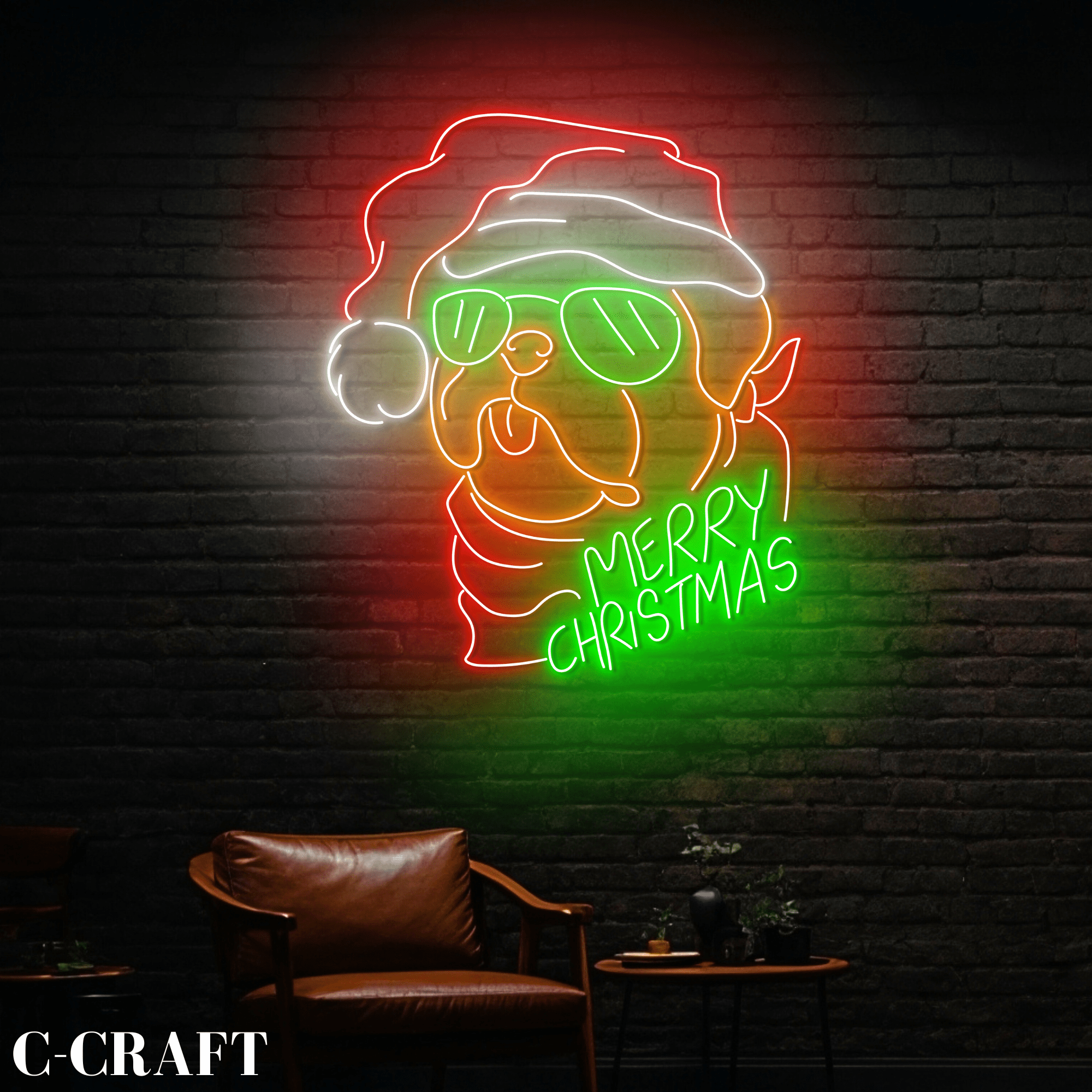 C-CRAFT Santa Cowboy Pug Dog Christmas Neon Led Light Wall Art for Home ...