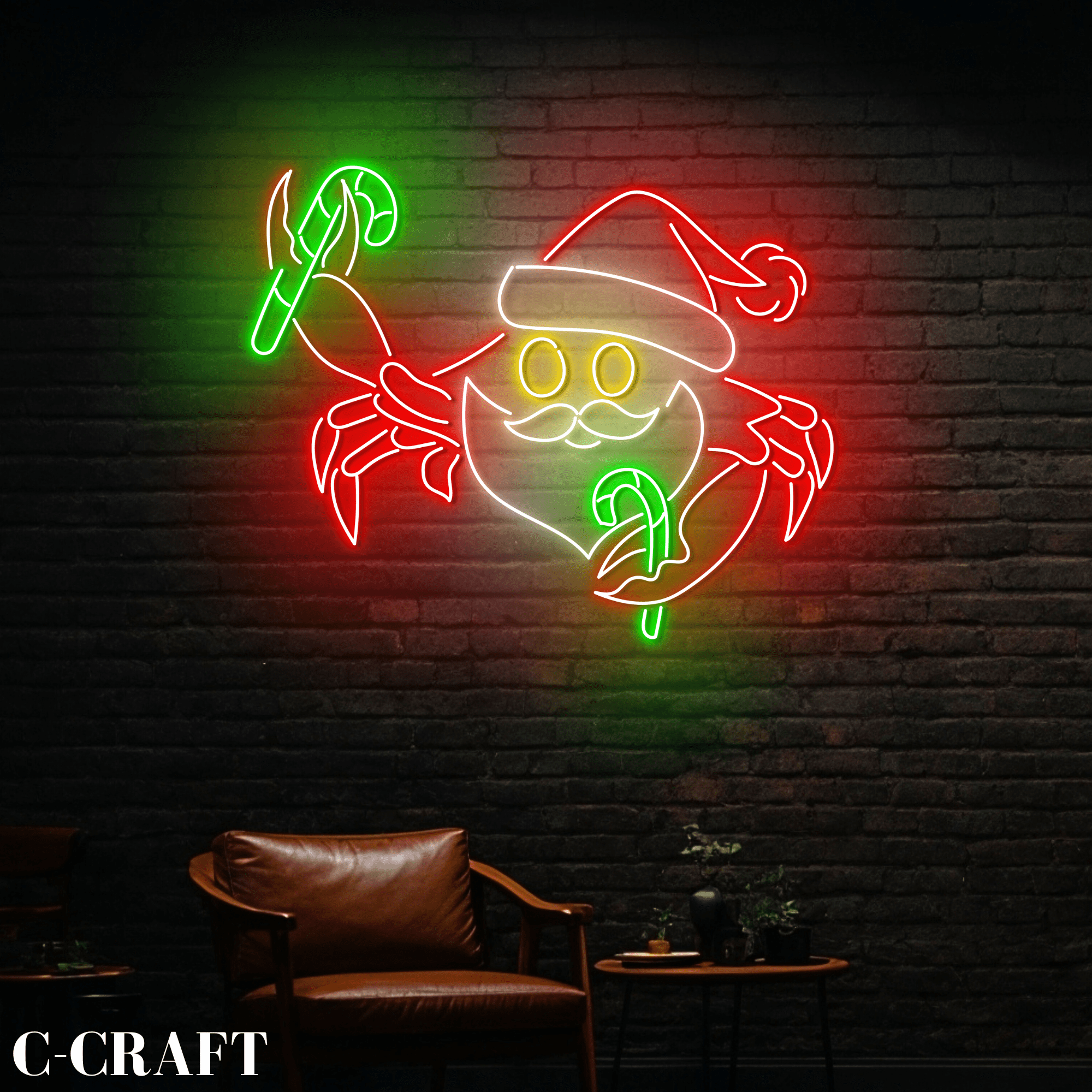 C-CRAFT Santa Crab Christmas Wall Art Led Light Neon Sign For Crab ...