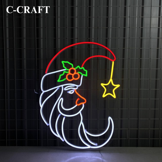 C-CRAFT Santa Crescent Moon Christmas Neon Sign LED Light 25 inch for ...