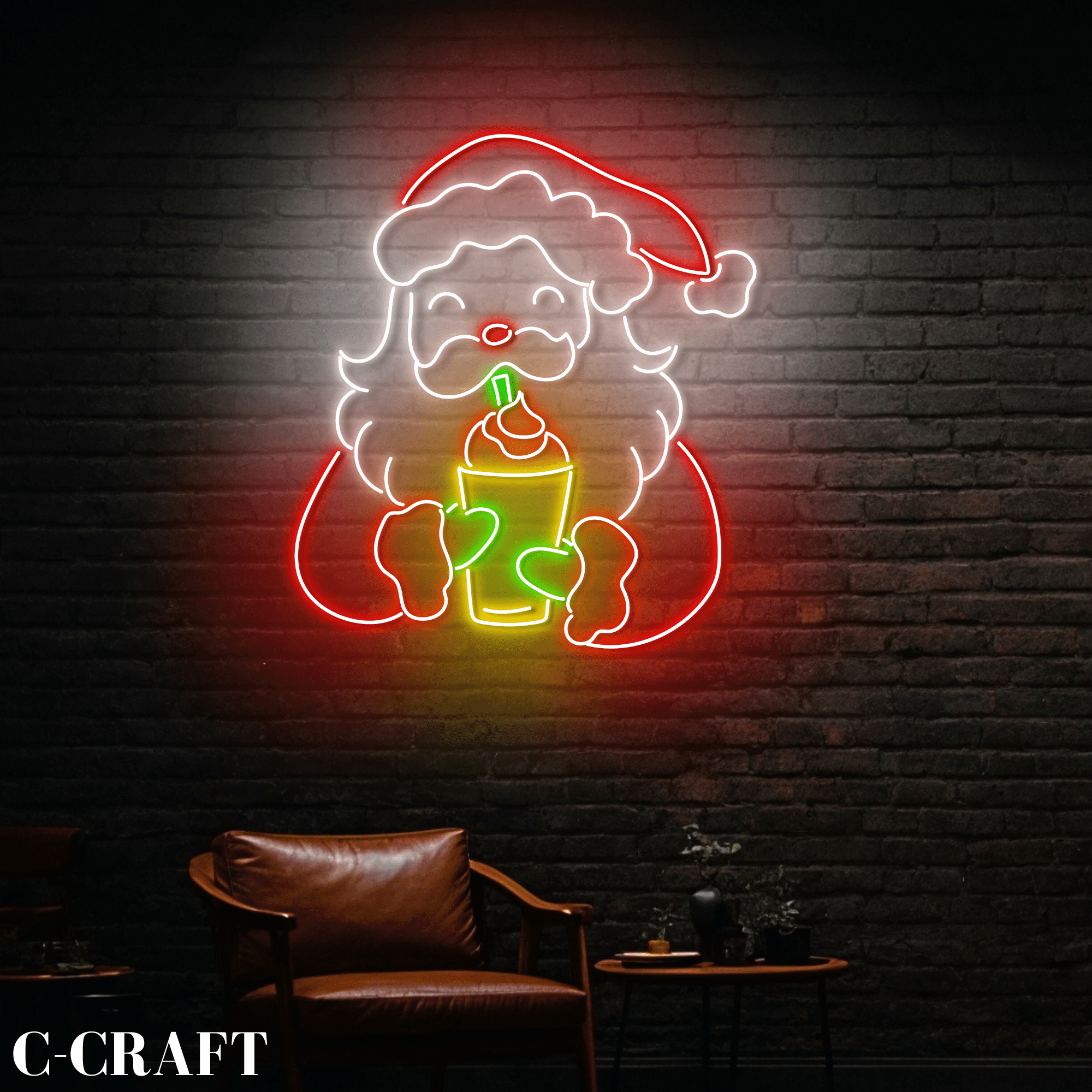 C-CRAFT Santa Drink Milkshake Neon Led Light Sign Wall Art for ...