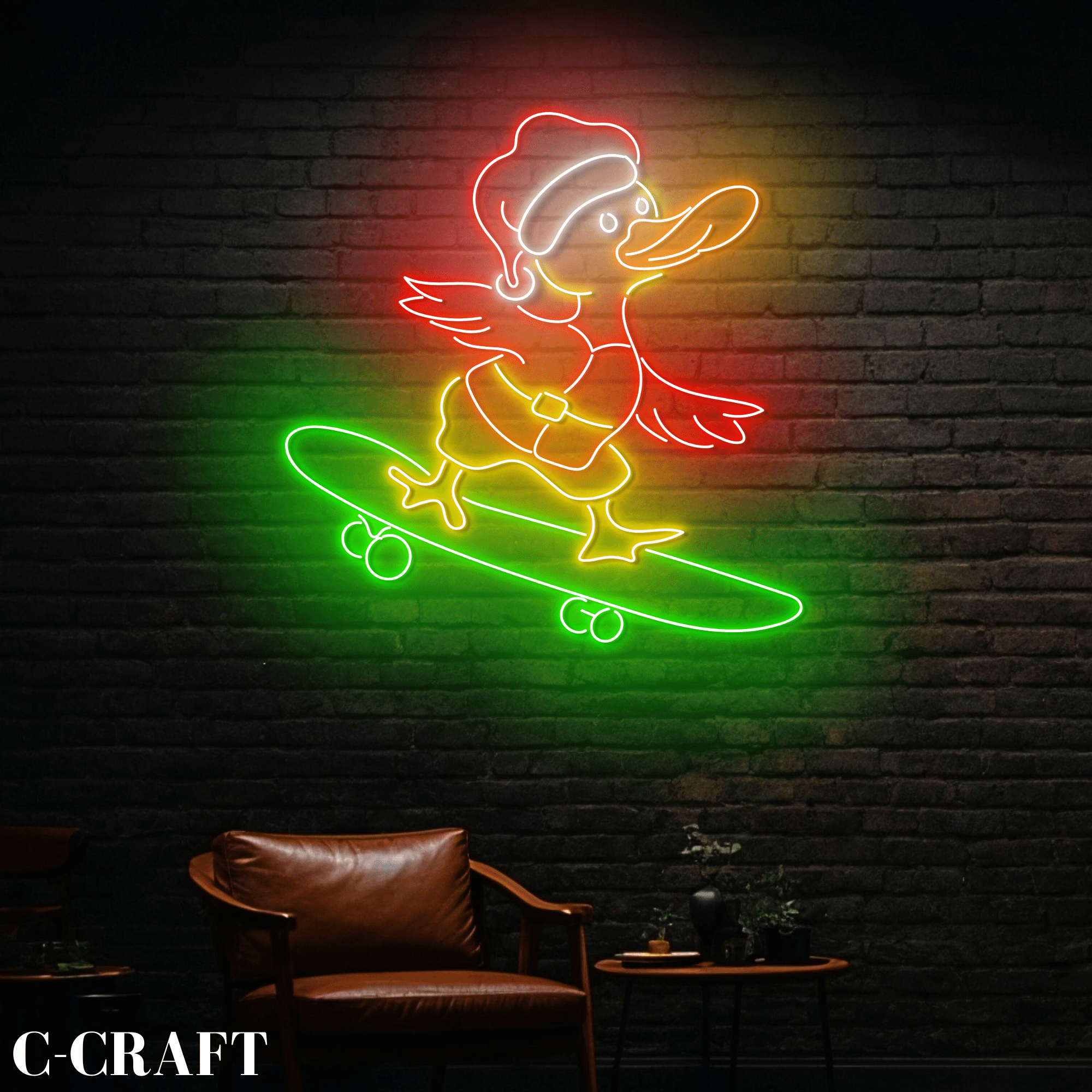 C-CRAFT Santa Duck Skateboarding Neon Led Light Sign for Duck Shop Wall ...