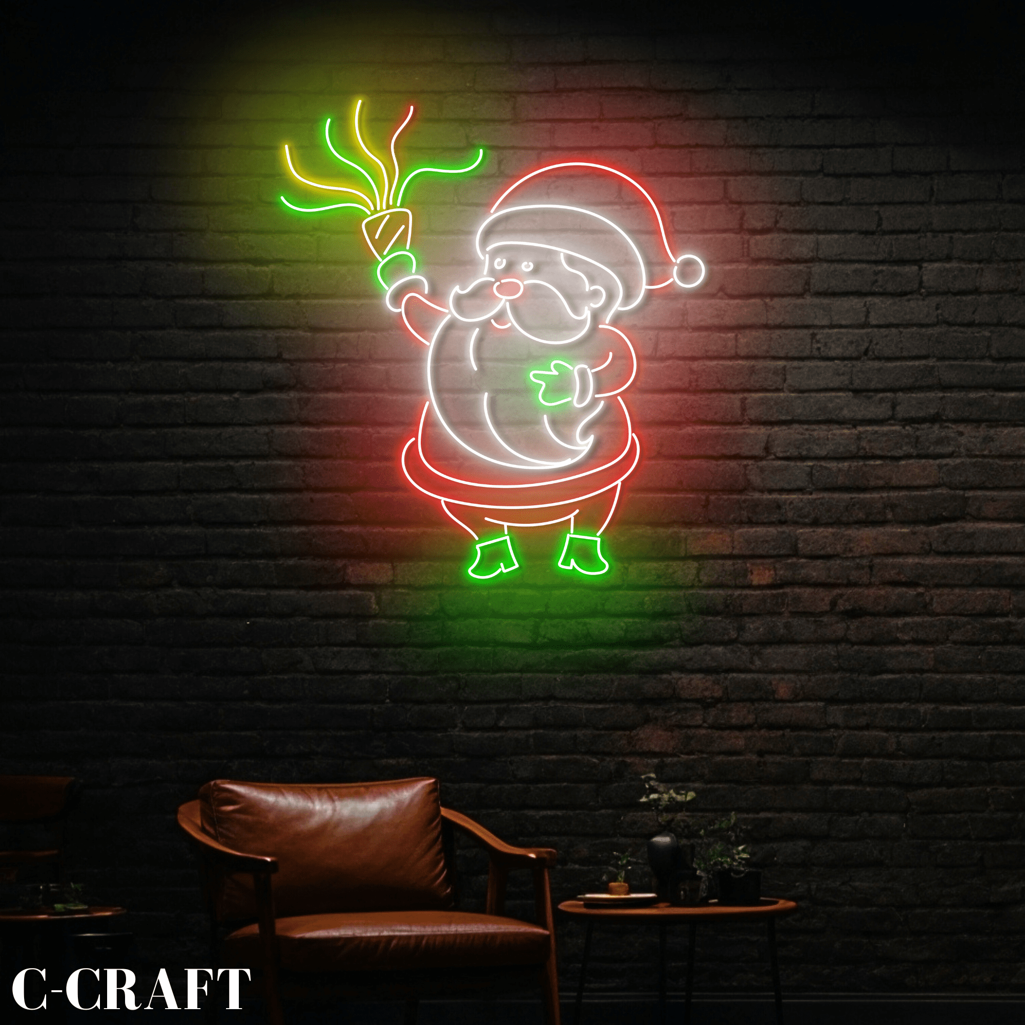 C-CRAFT Santa Firework Greeting Neon Led Light Wall Art for Christmas ...