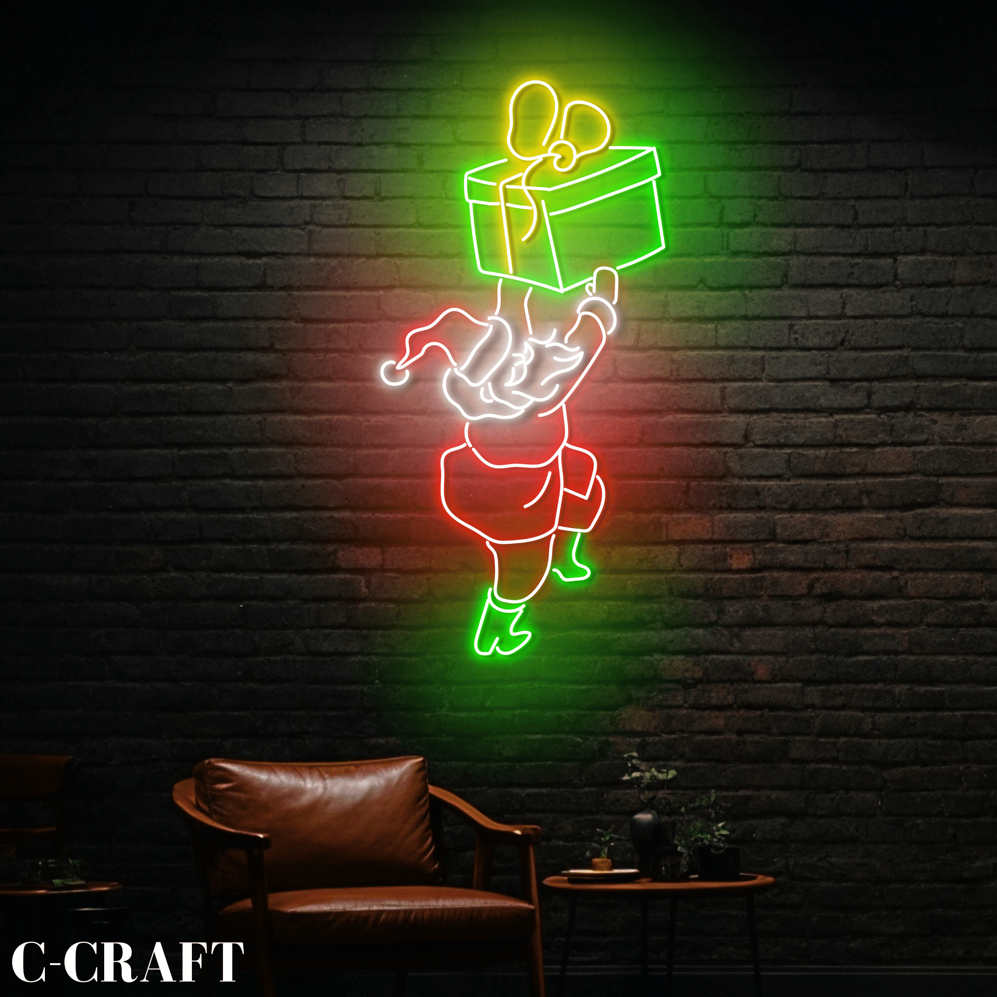 C-CRAFT Santa Gift Box Neon Led Light Sign Wall Art for Christmas ...
