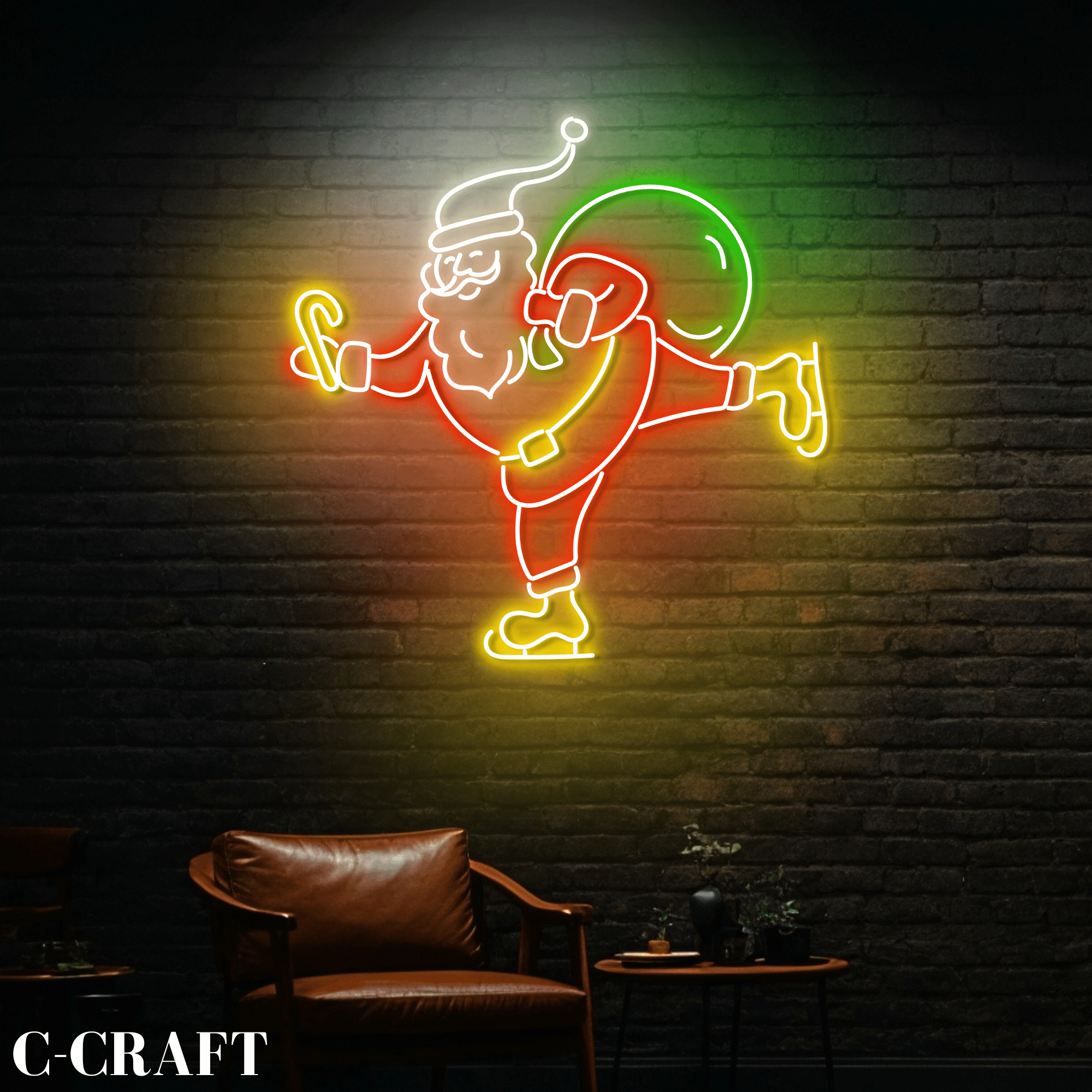 C-CRAFT Santa Ice Skating Christmas Wall Art Led Light Neon Sign For ...