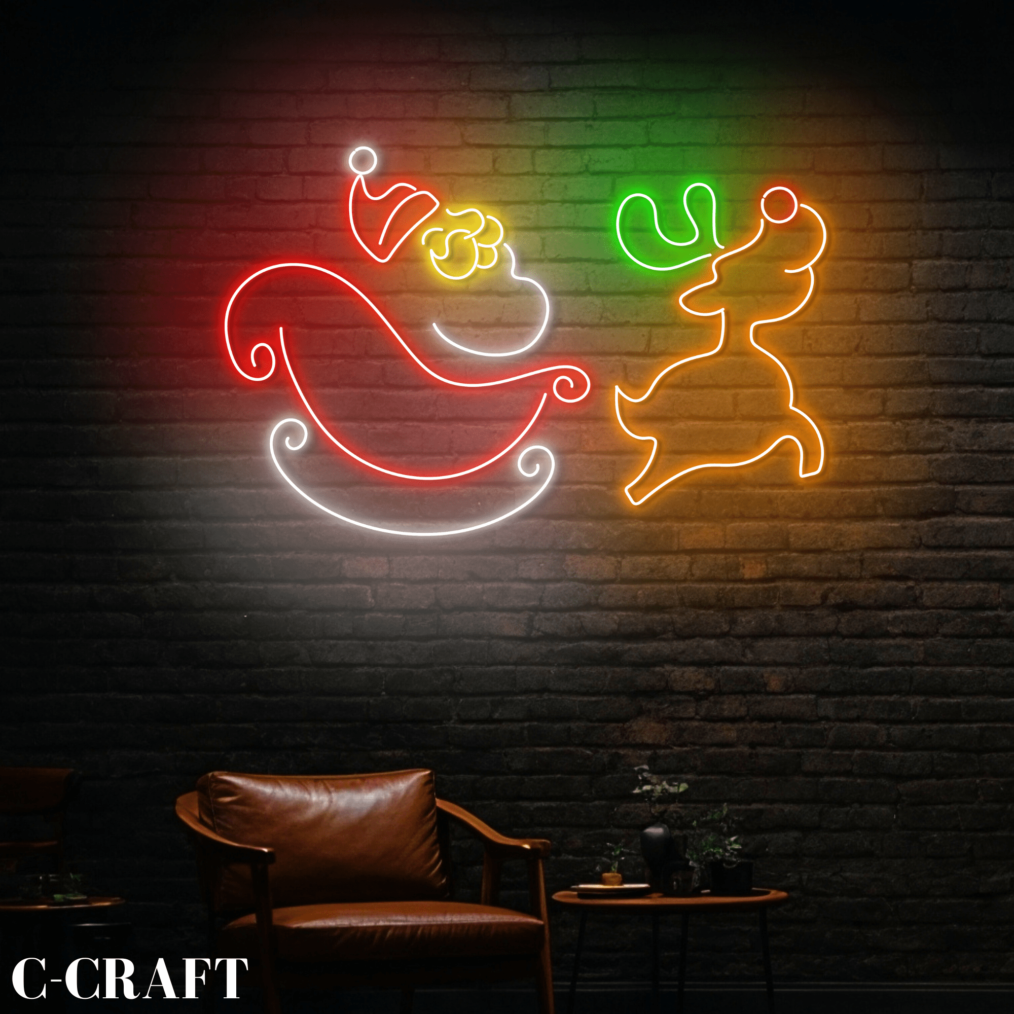 C-CRAFT Santa In Reindeer Sleigh Neon Led Light Sign for Christmas ...